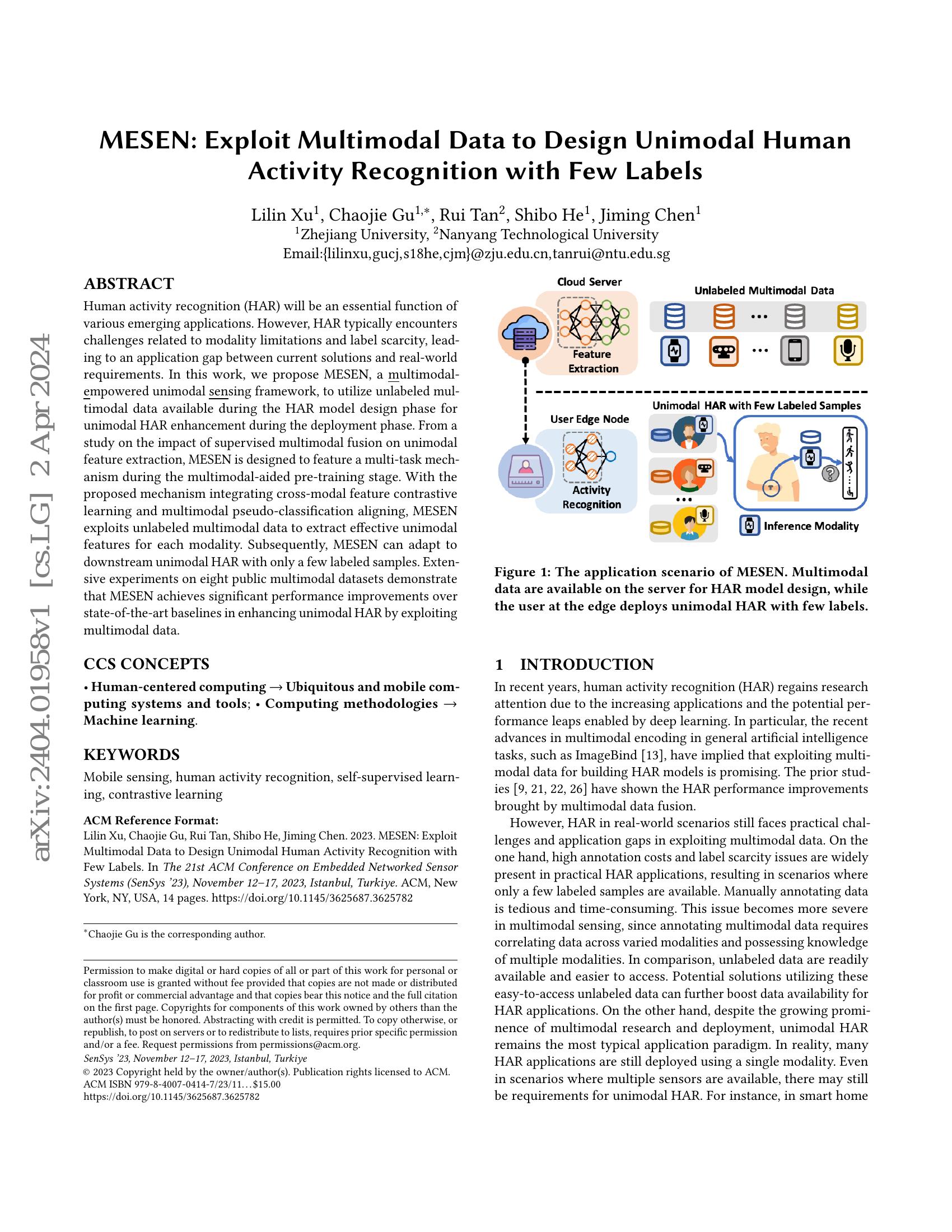 MESEN: Exploit Multimodal Data to Design Unimodal Human Activity ...