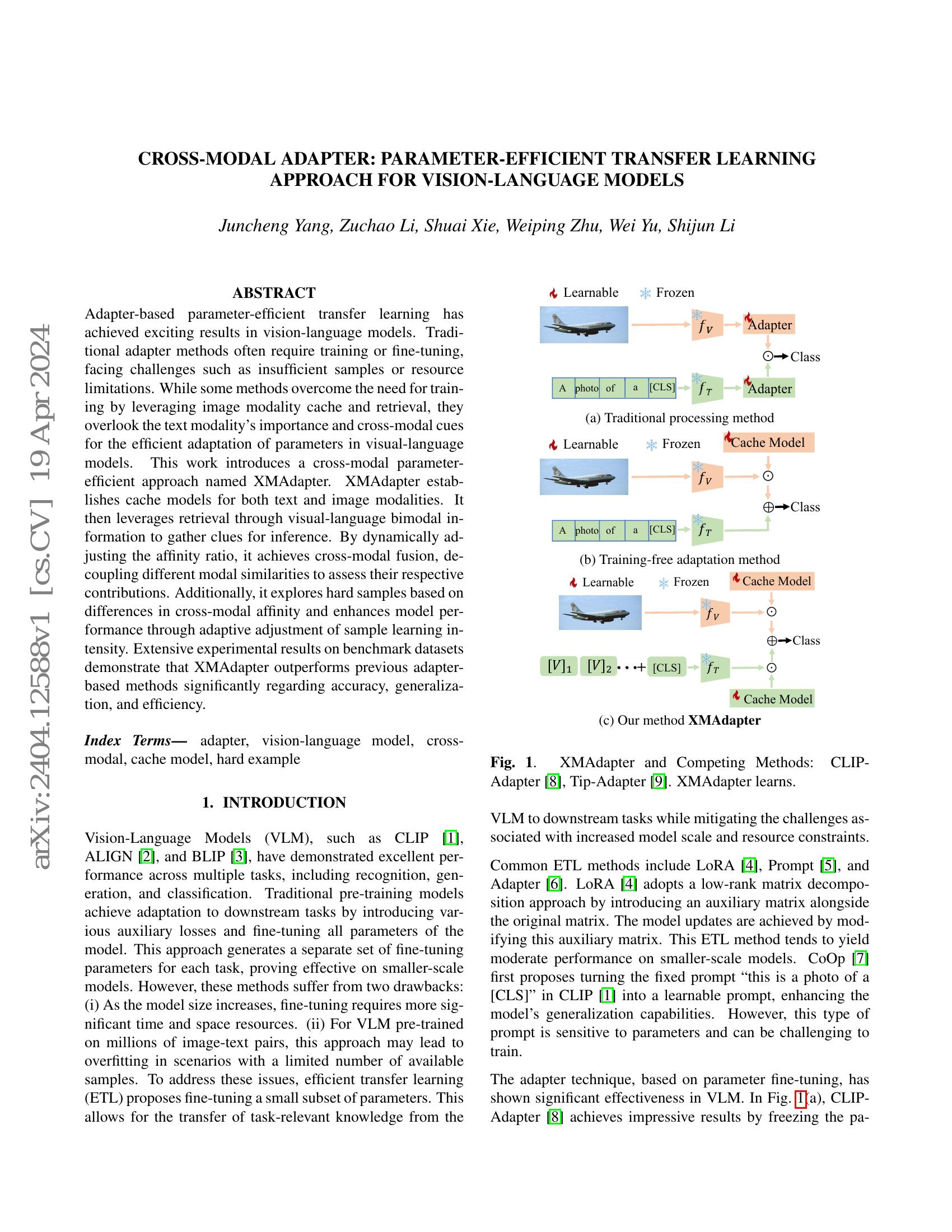 Cross-Modal Adapter: Parameter-Efficient Transfer Learning Approach for Vision-Language Models ...