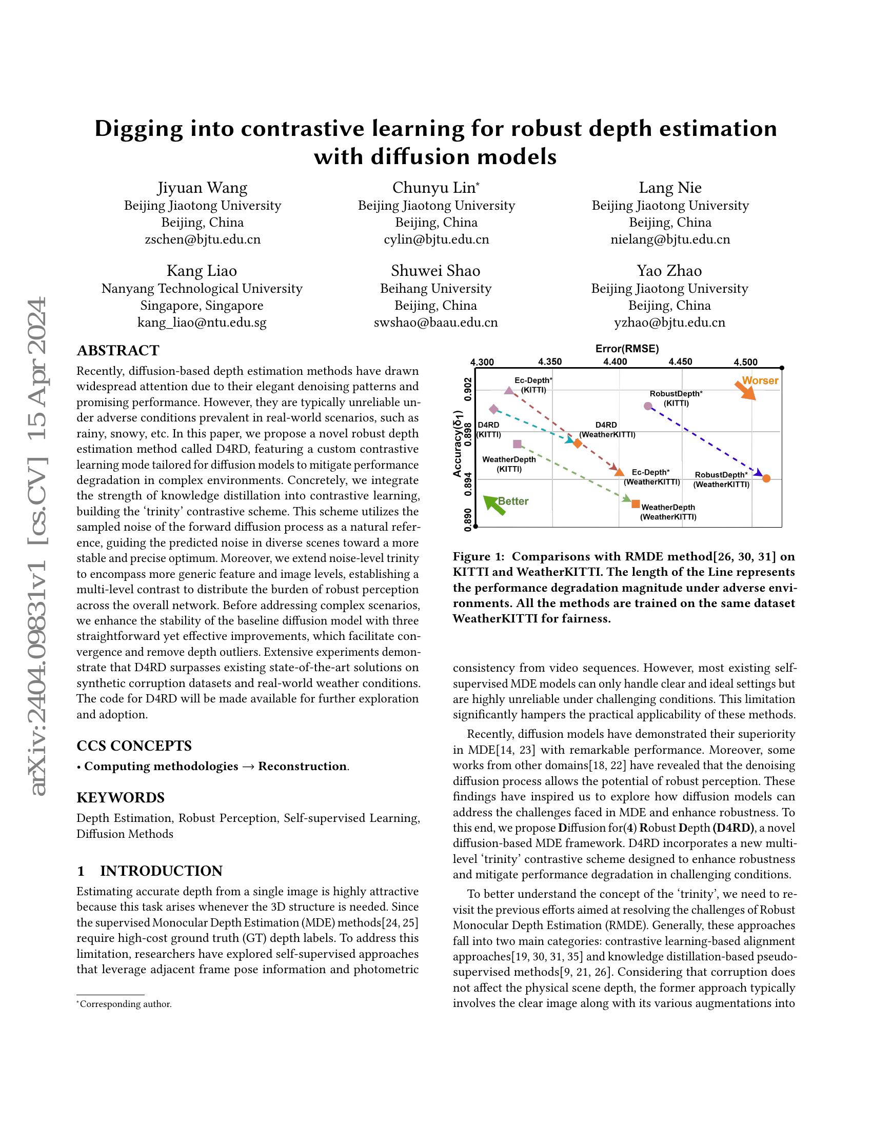 Digging into contrastive learning for robust depth estimation with diffusion models - 智源社区论文