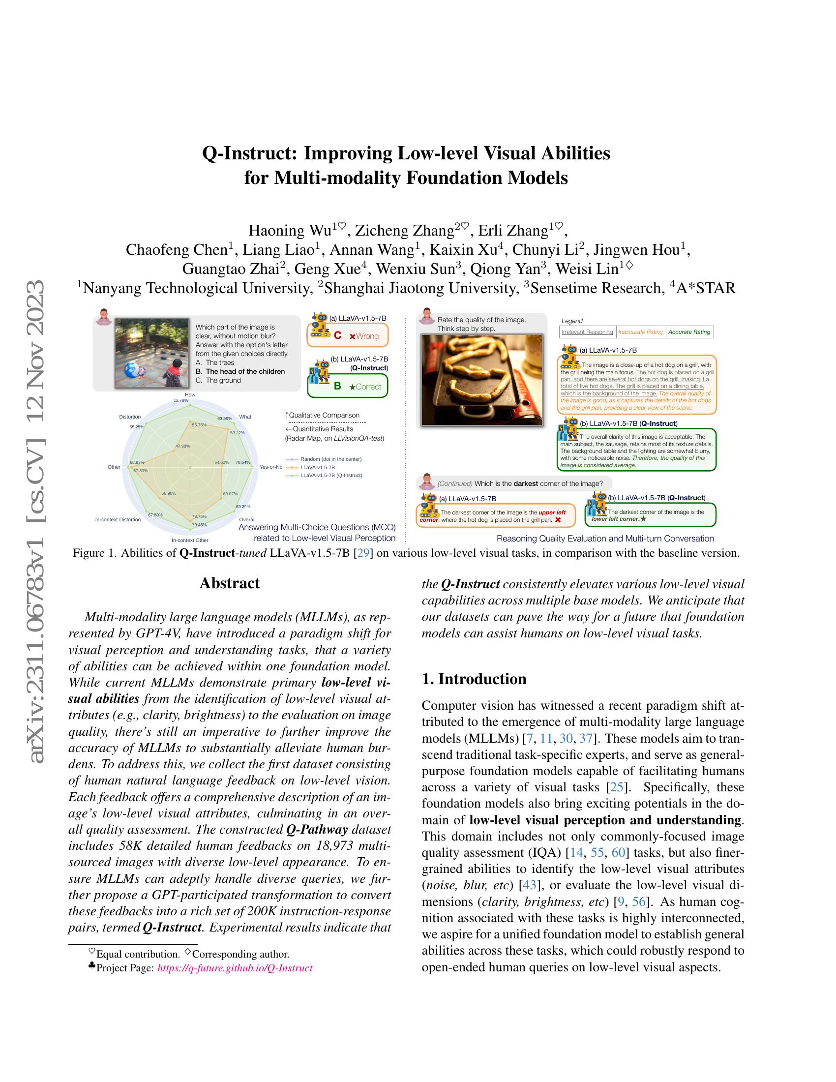 Q-Instruct: Improving Low-level Visual Abilities for Multi-modality Foundation Models - 智源社区论文