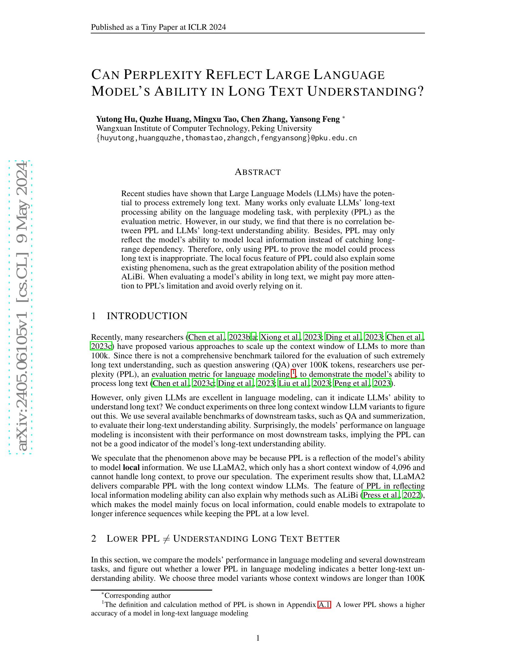 Can Perplexity Reflect Large Language Model's Ability in Long Text ...