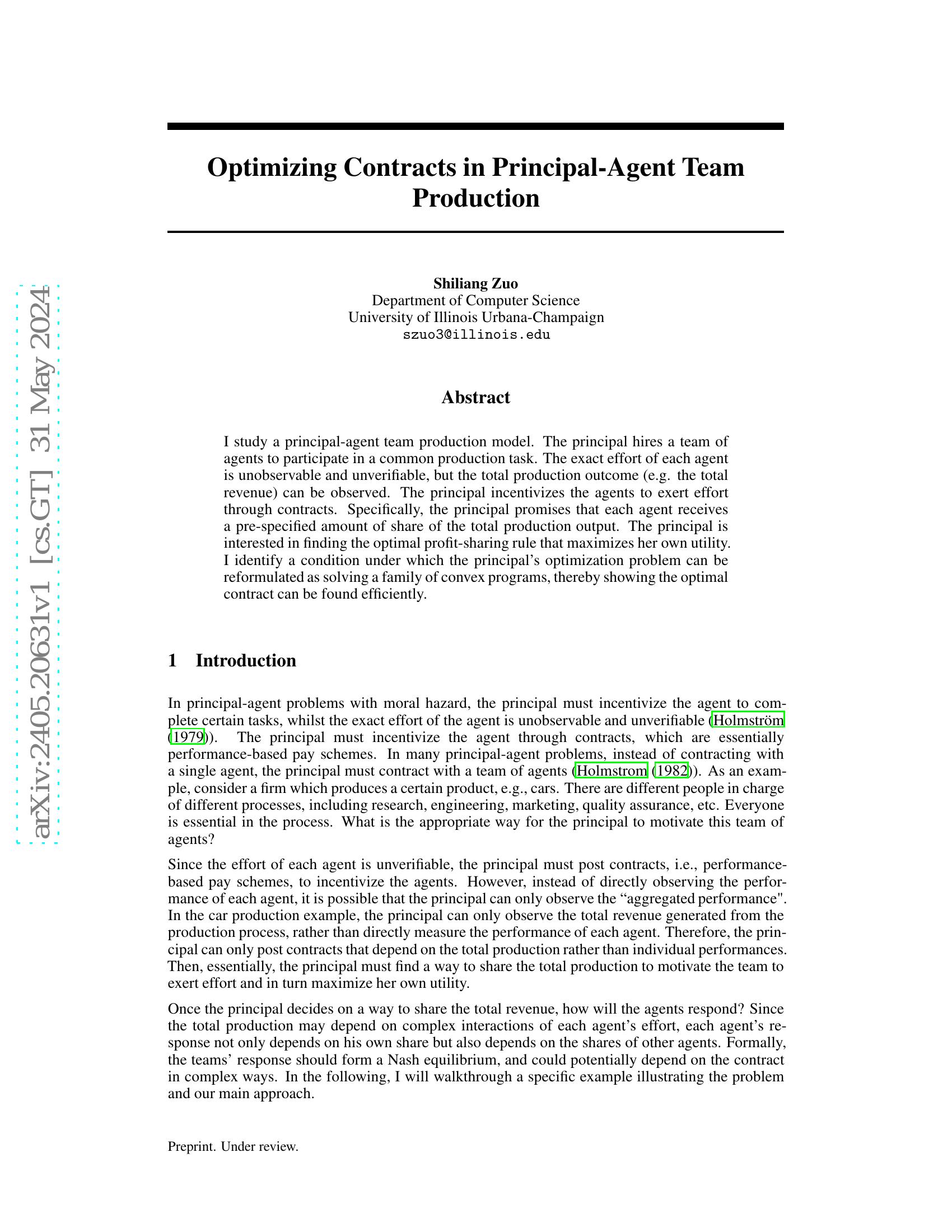 Optimizing Contracts in Principal-Agent Team Production - 智源社区论文