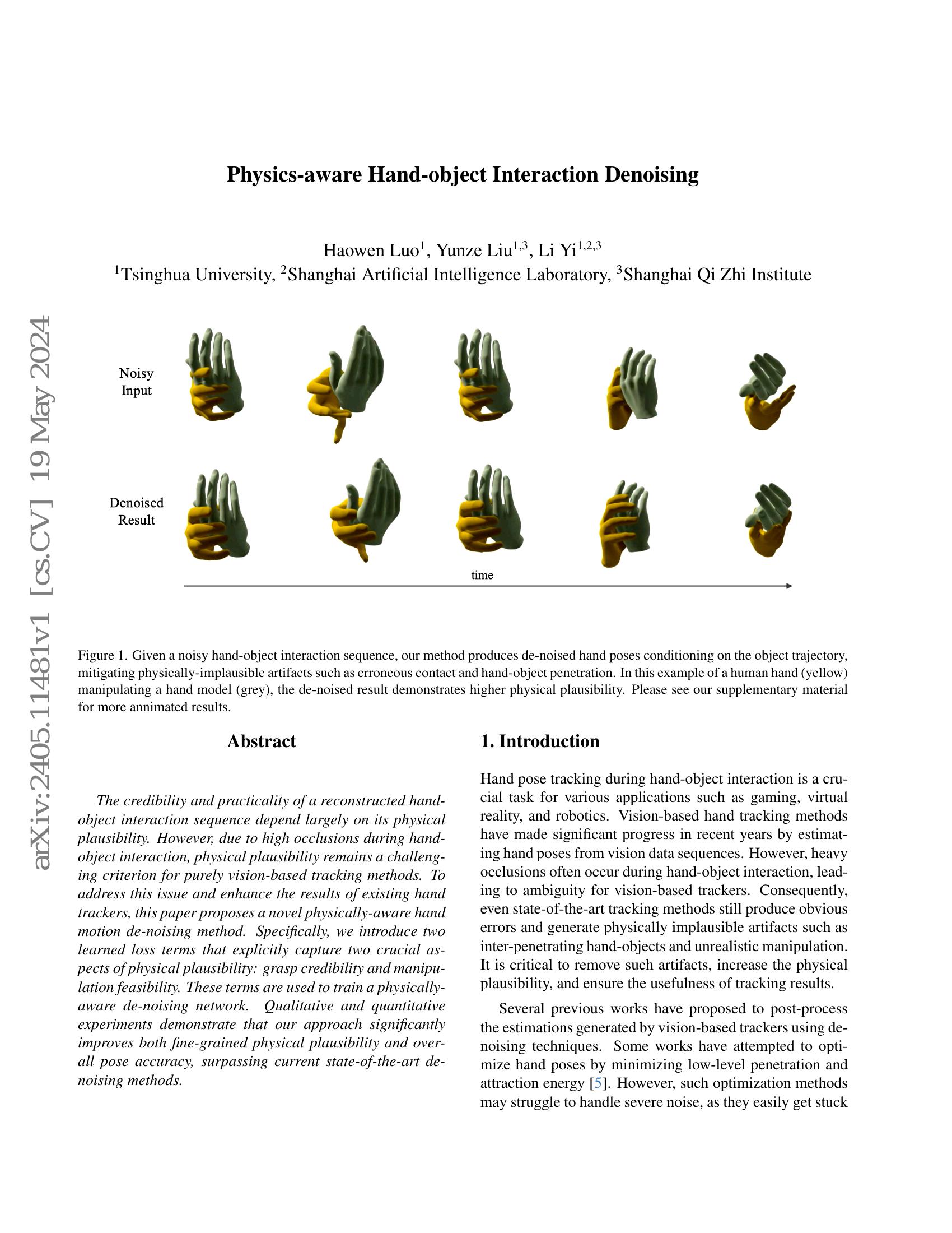 Physics-aware Hand-object Interaction Denoising - 智源社区论文