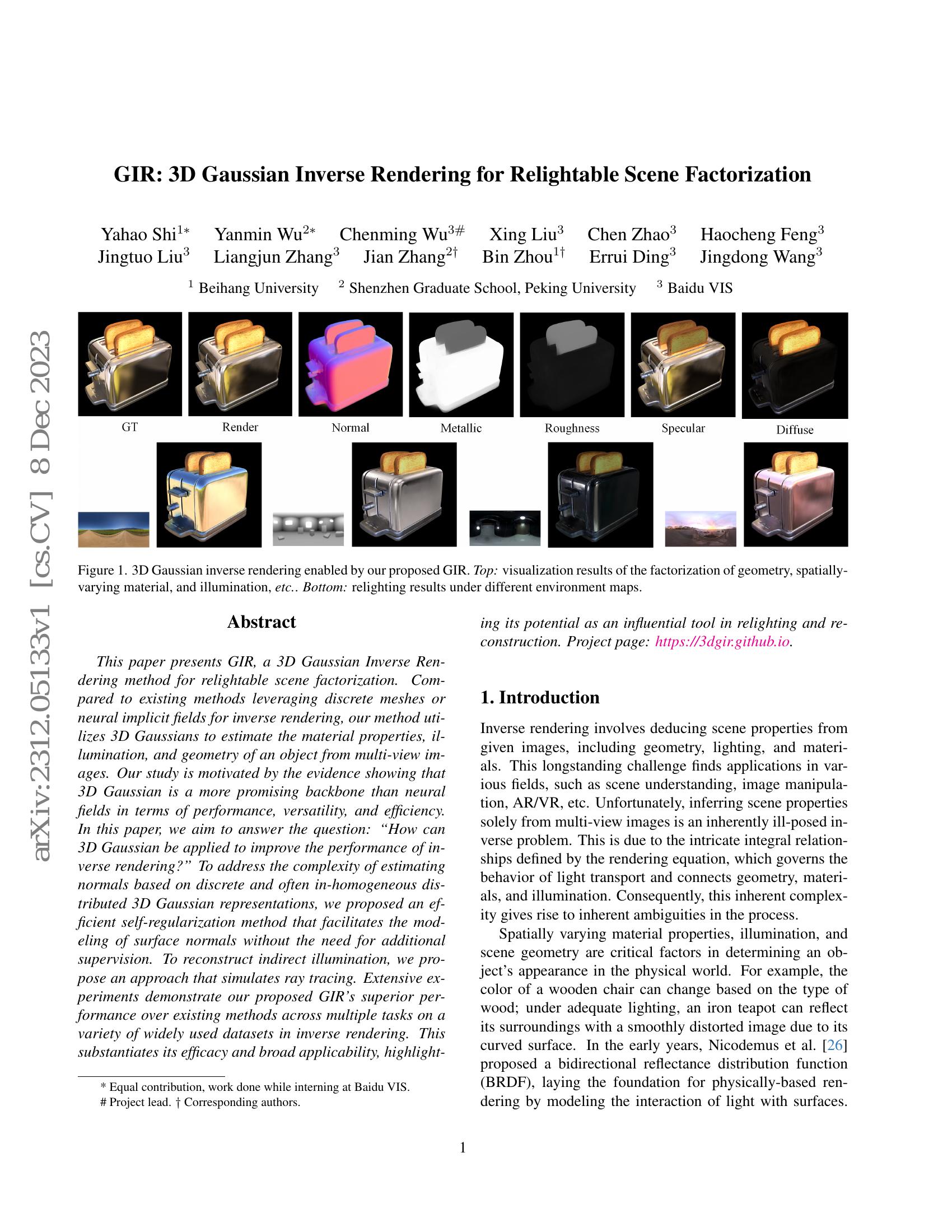 GIR: 3D Gaussian Inverse Rendering for Relightable Scene Factorization - 智源社区论文