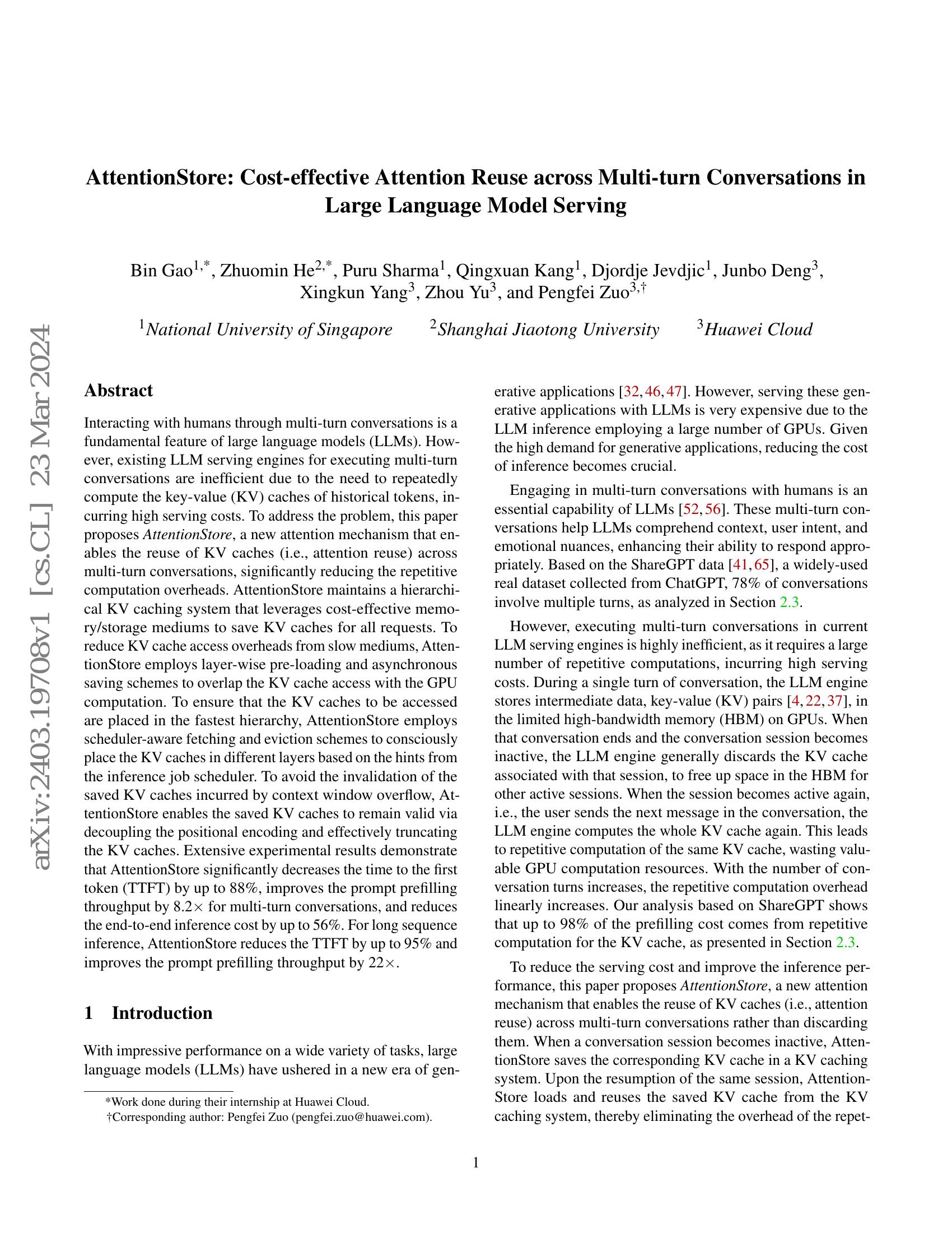 AttentionStore: Cost-effective Attention Reuse across Multi-turn Conversations in Large Language ...