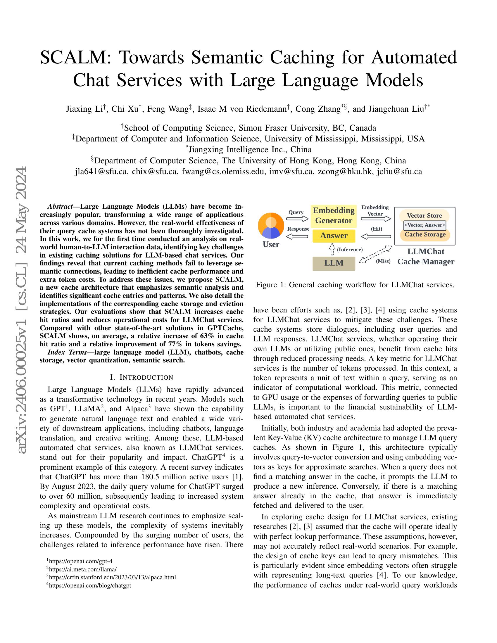 SCALM: Towards Semantic Caching for Automated Chat Services with Large Language Models - 智源社区论文