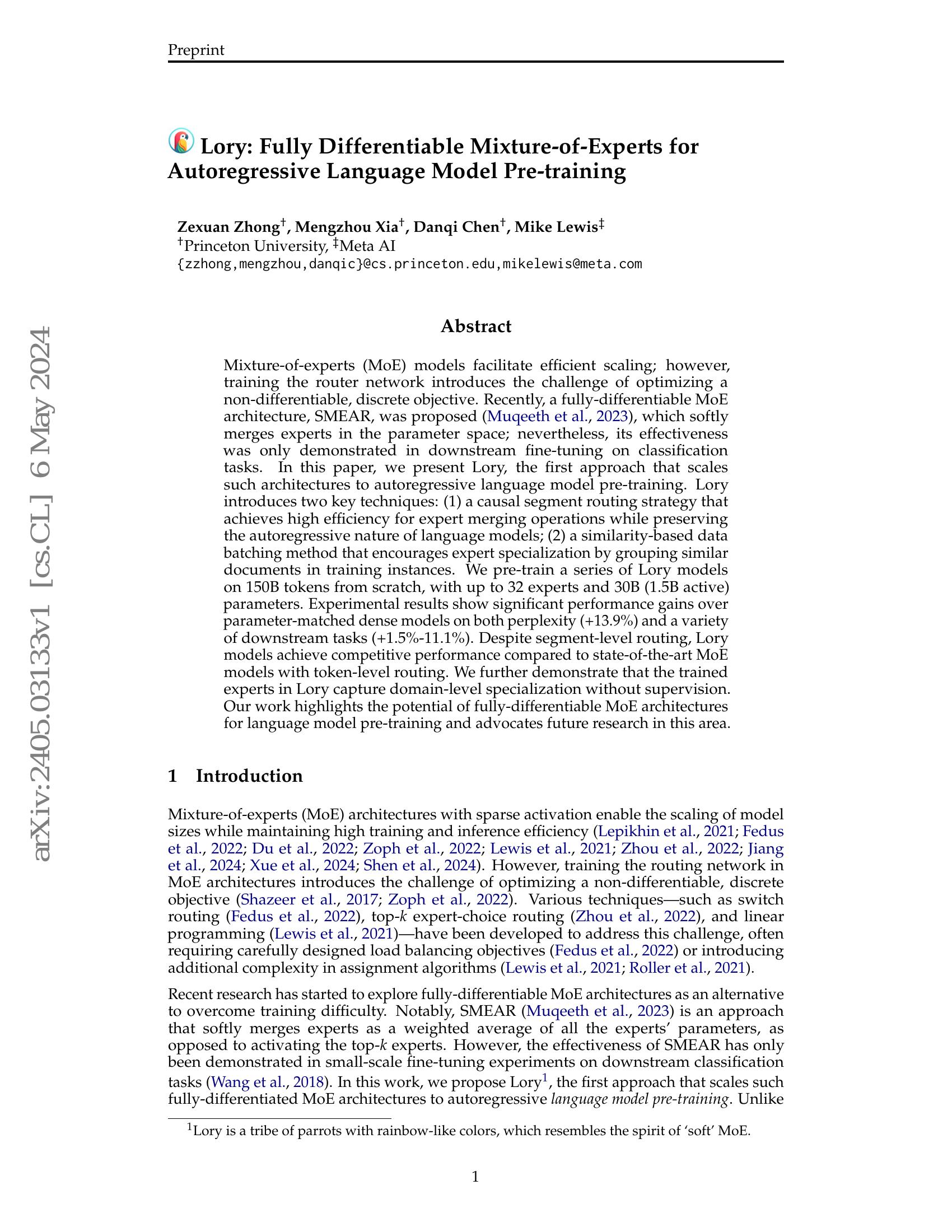 Lory: Fully Differentiable Mixture-of-Experts for Autoregressive ...