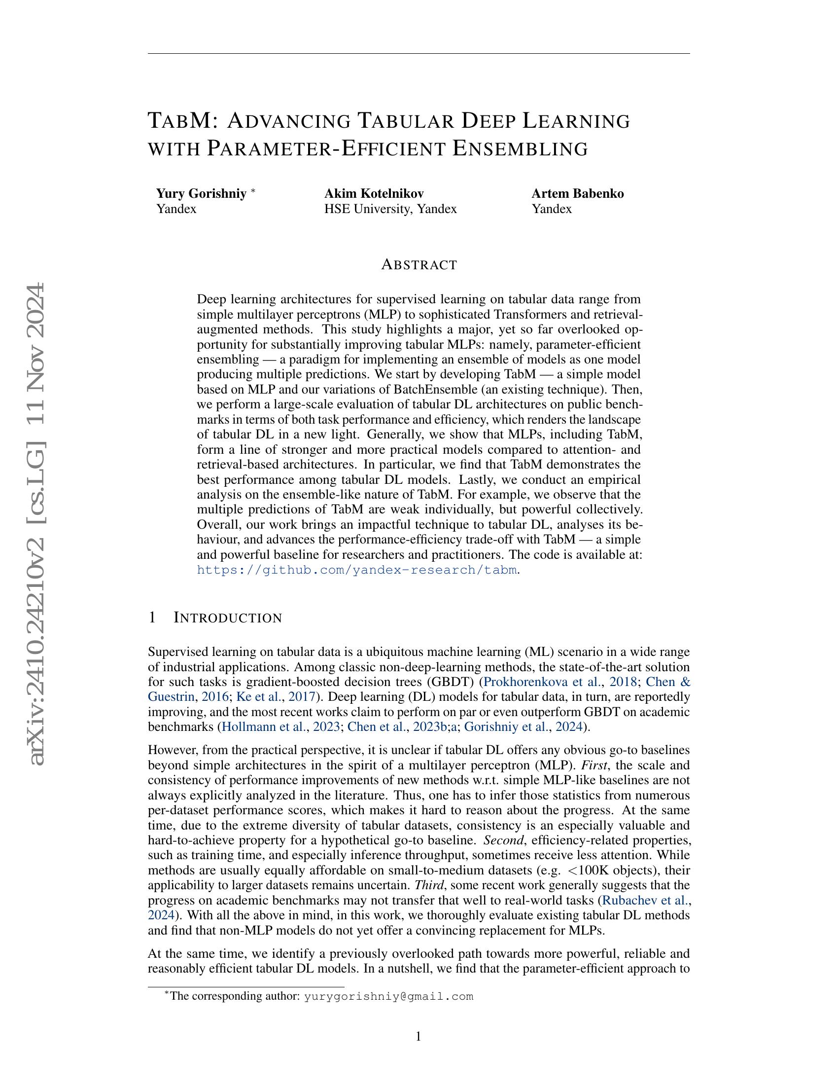 TabM: Advancing Tabular Deep Learning with Parameter-Efficient Ensembling - 智源社区论文