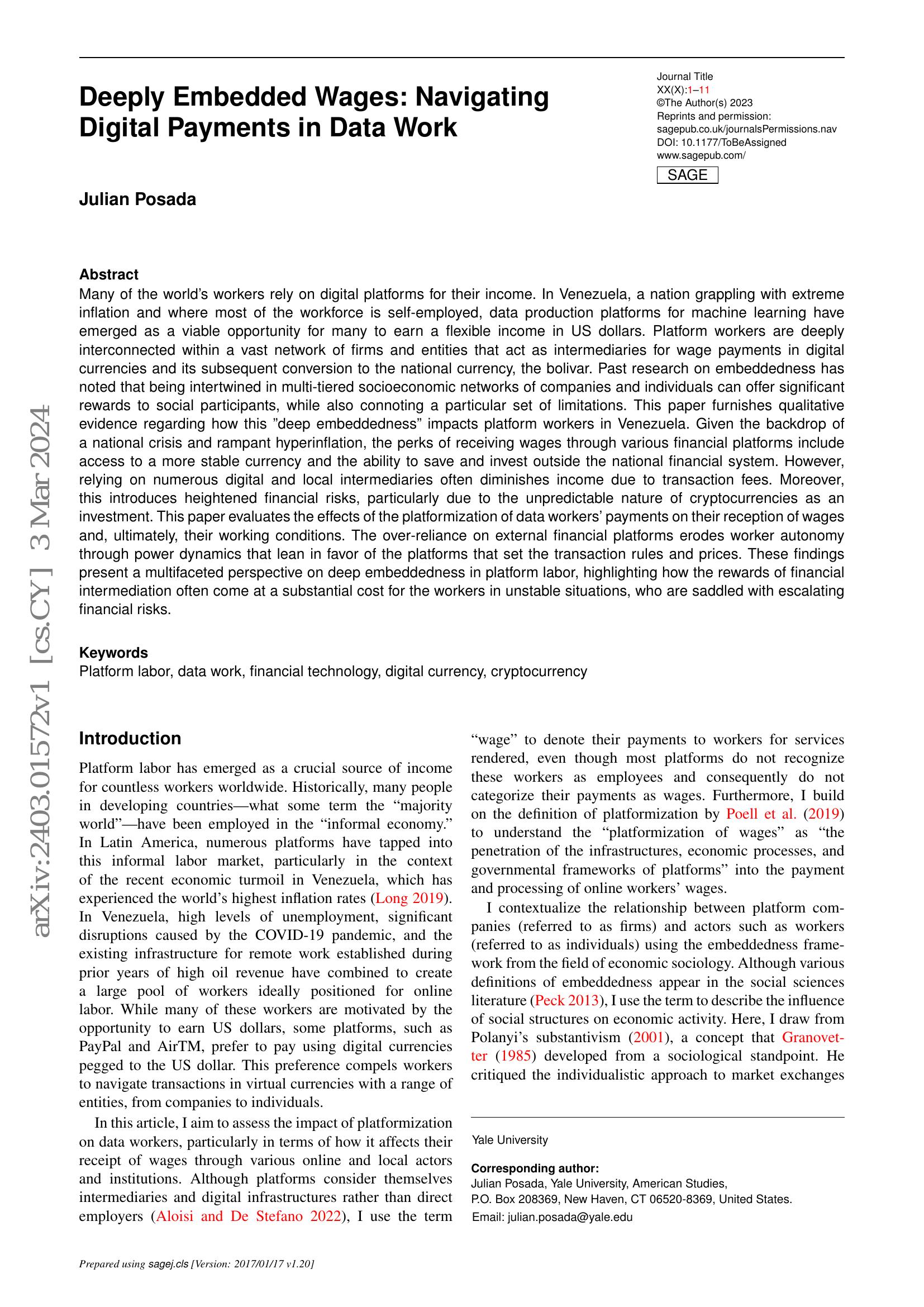Deeply Embedded Wages: Navigating Digital Payments in Data Work - 智源社区论文