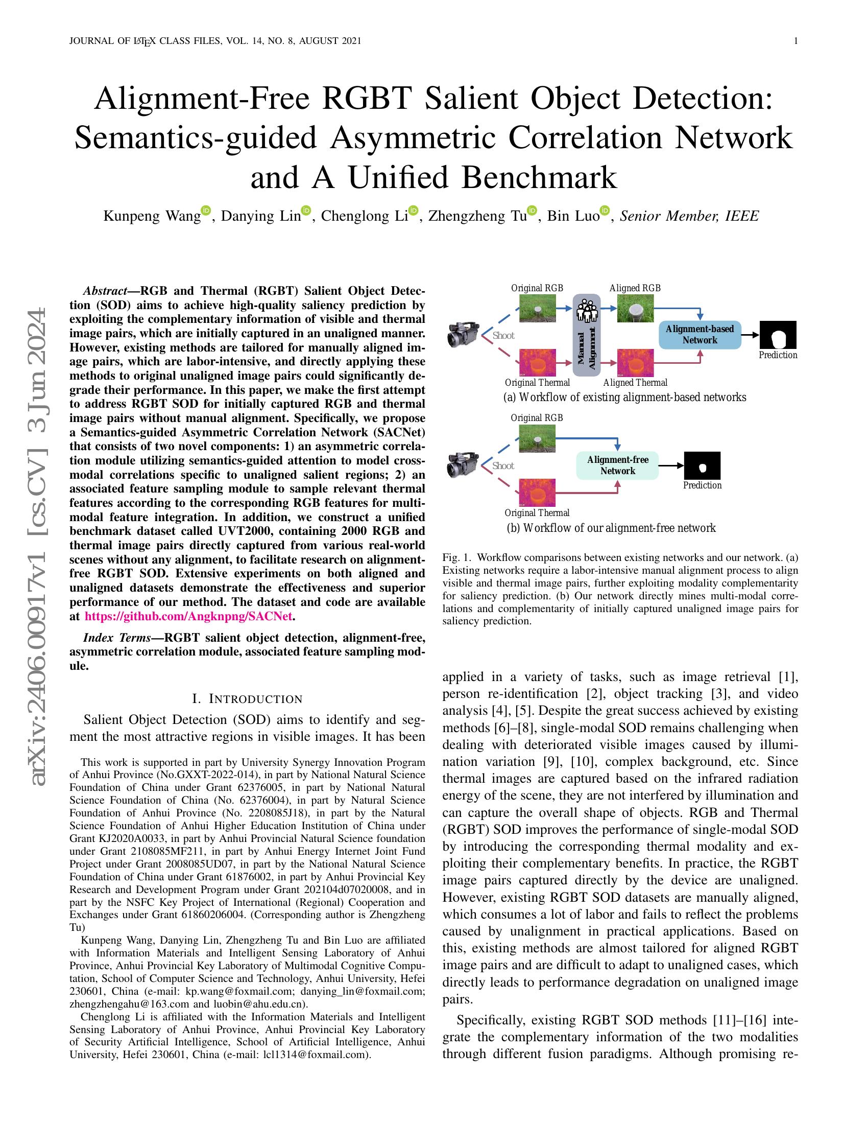 Alignment-Free RGBT Salient Object Detection: Semantics-guided Asymmetric Correlation Network ...