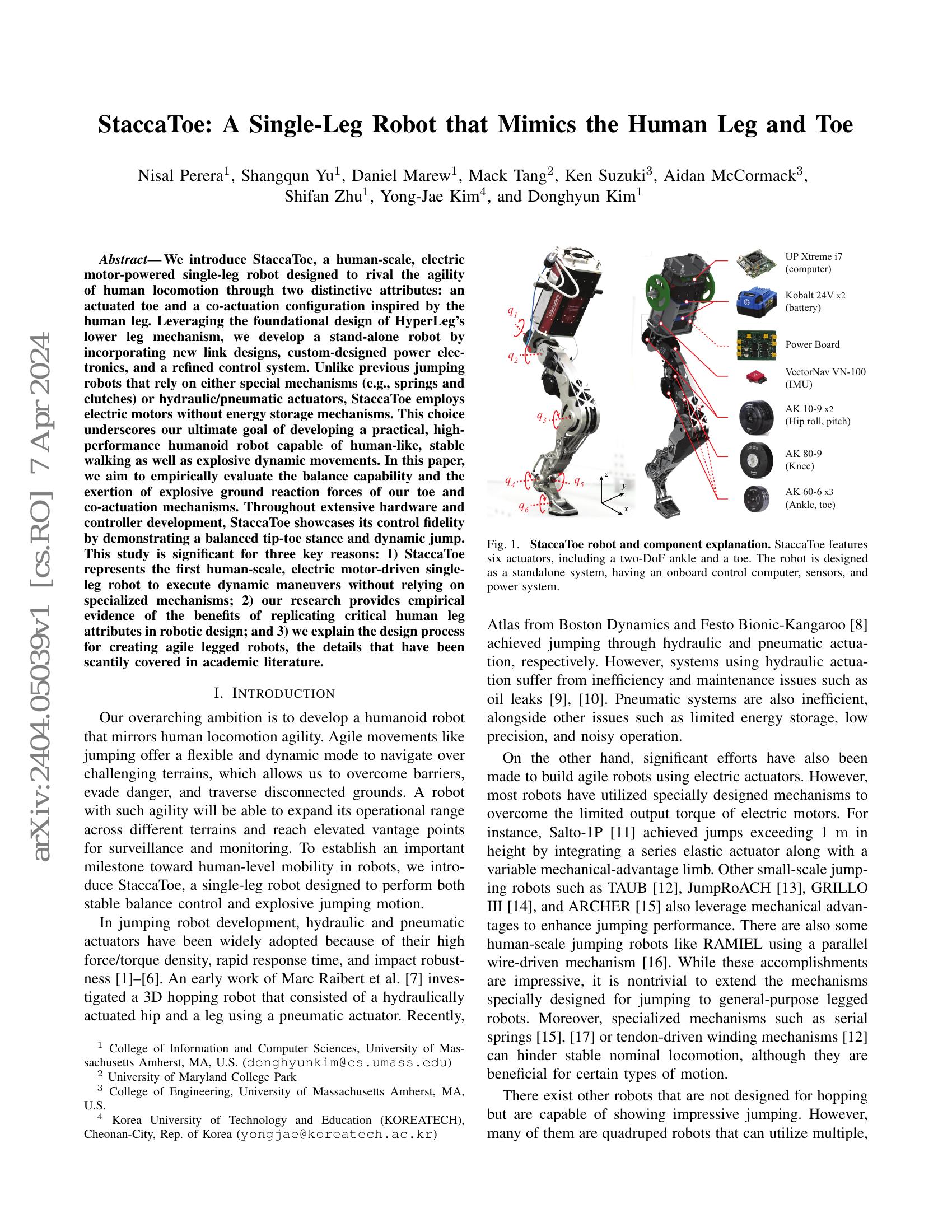 StaccaToe: A Single-Leg Robot that Mimics the Human Leg and Toe - 智源社区论文