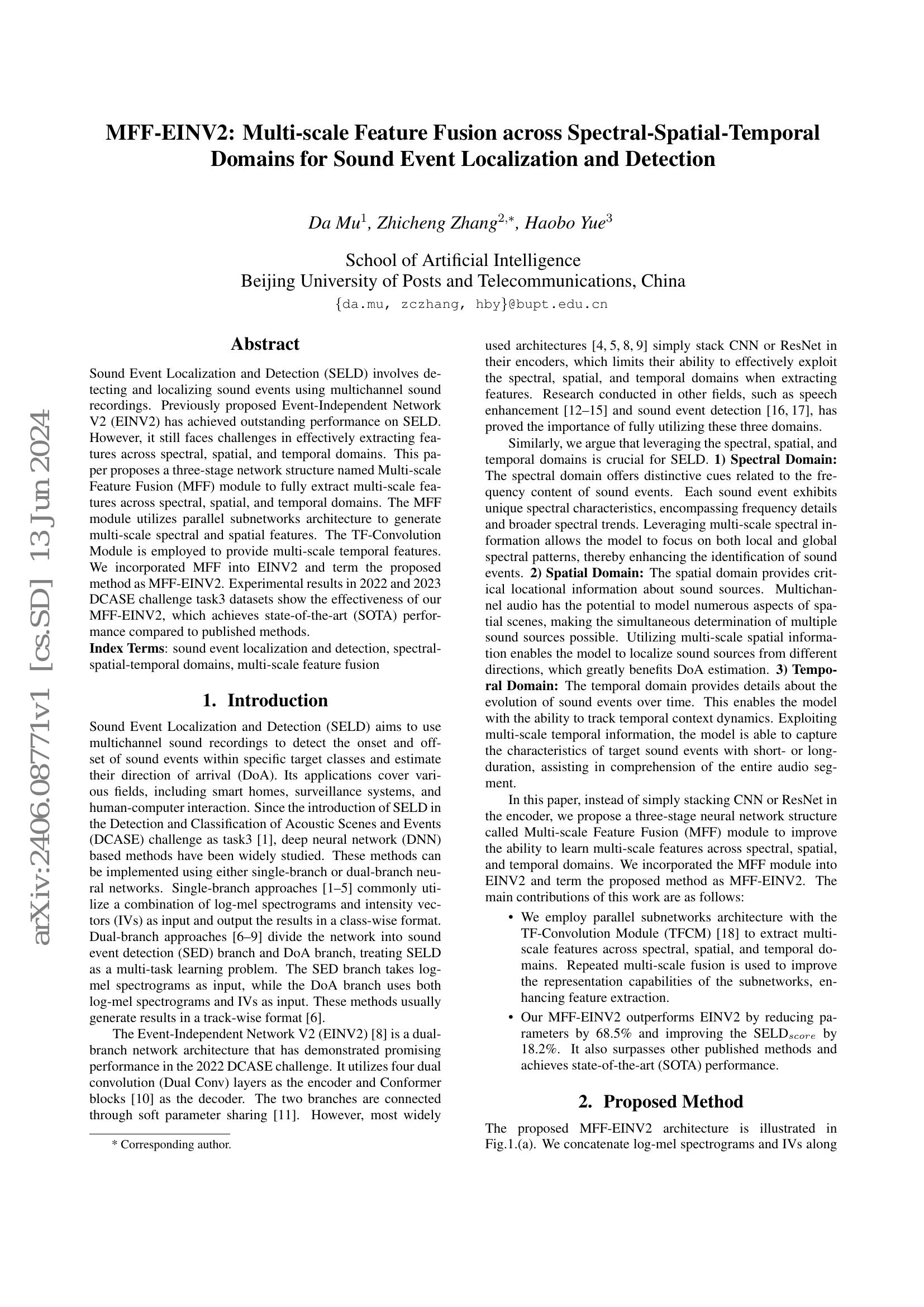 MFF-EINV2: Multi-scale Feature Fusion across Spectral-Spatial-Temporal Domains for Sound Event ...