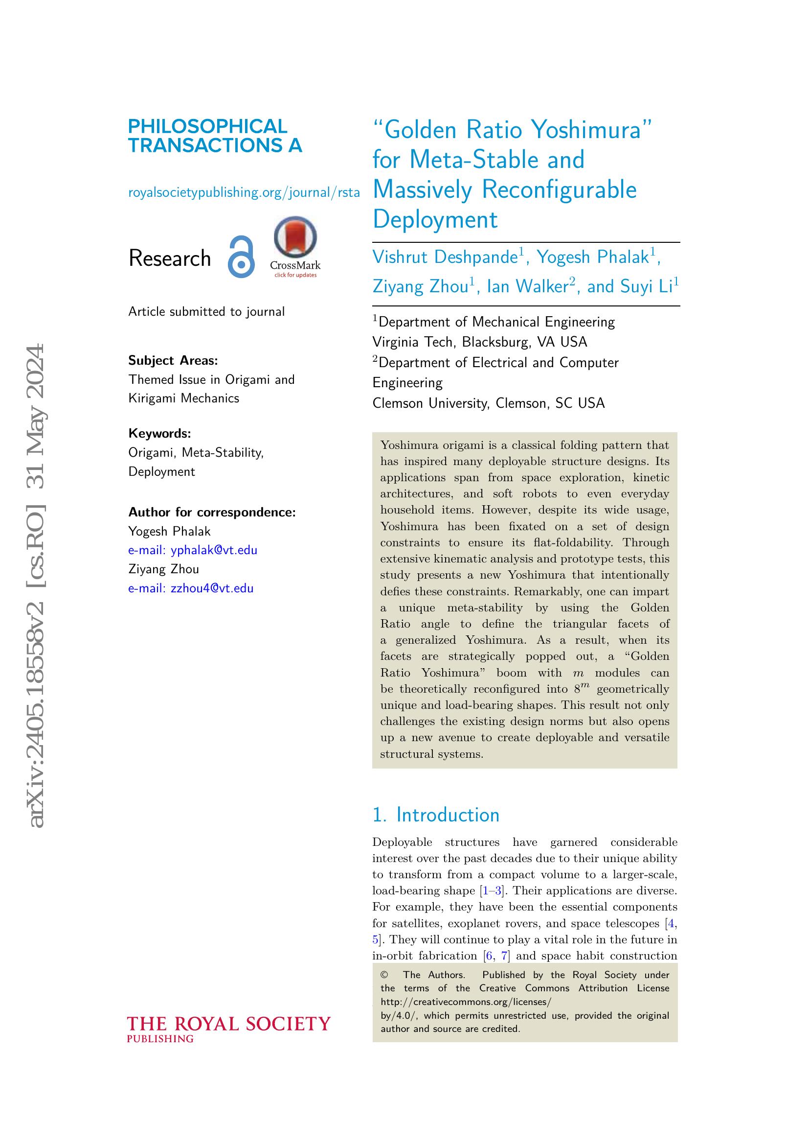 "Golden Ratio Yoshimura" for Meta-Stable and Massively Reconfigurable Deployment - 智源社区论文