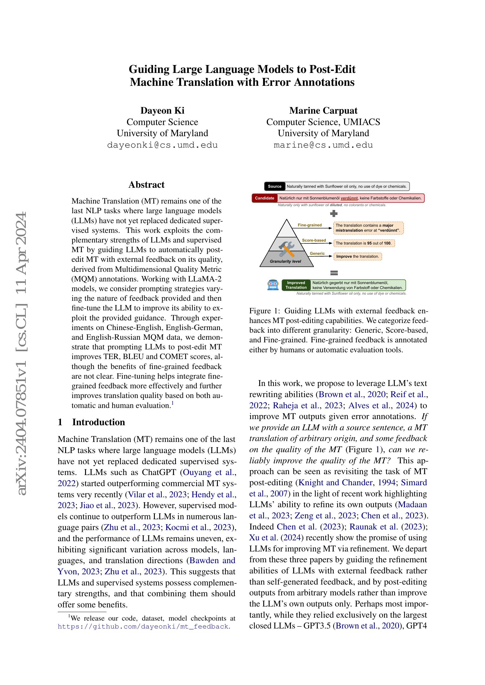 Guiding Large Language Models to Post-Edit Machine Translation with ...