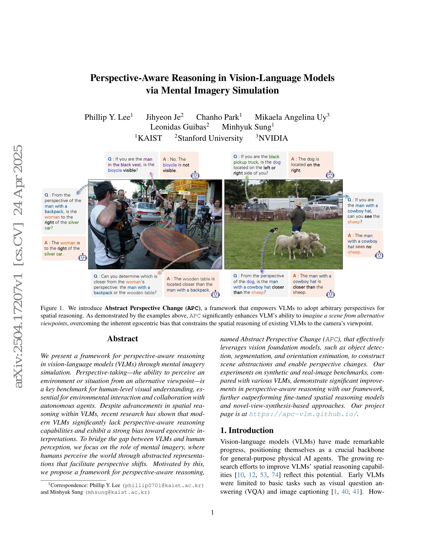 Perspective-Aware Reasoning in Vision-Language Models via Mental Imagery Simulation - 智源社区论文