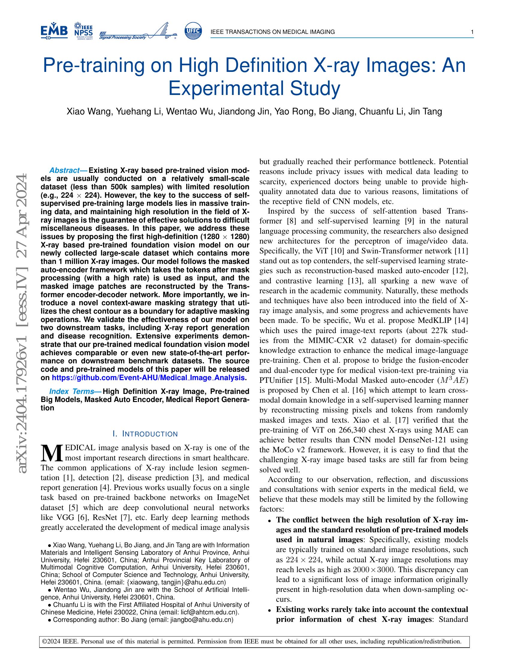 Pre-training on High Definition X-ray Images: An Experimental Study - 智 ...