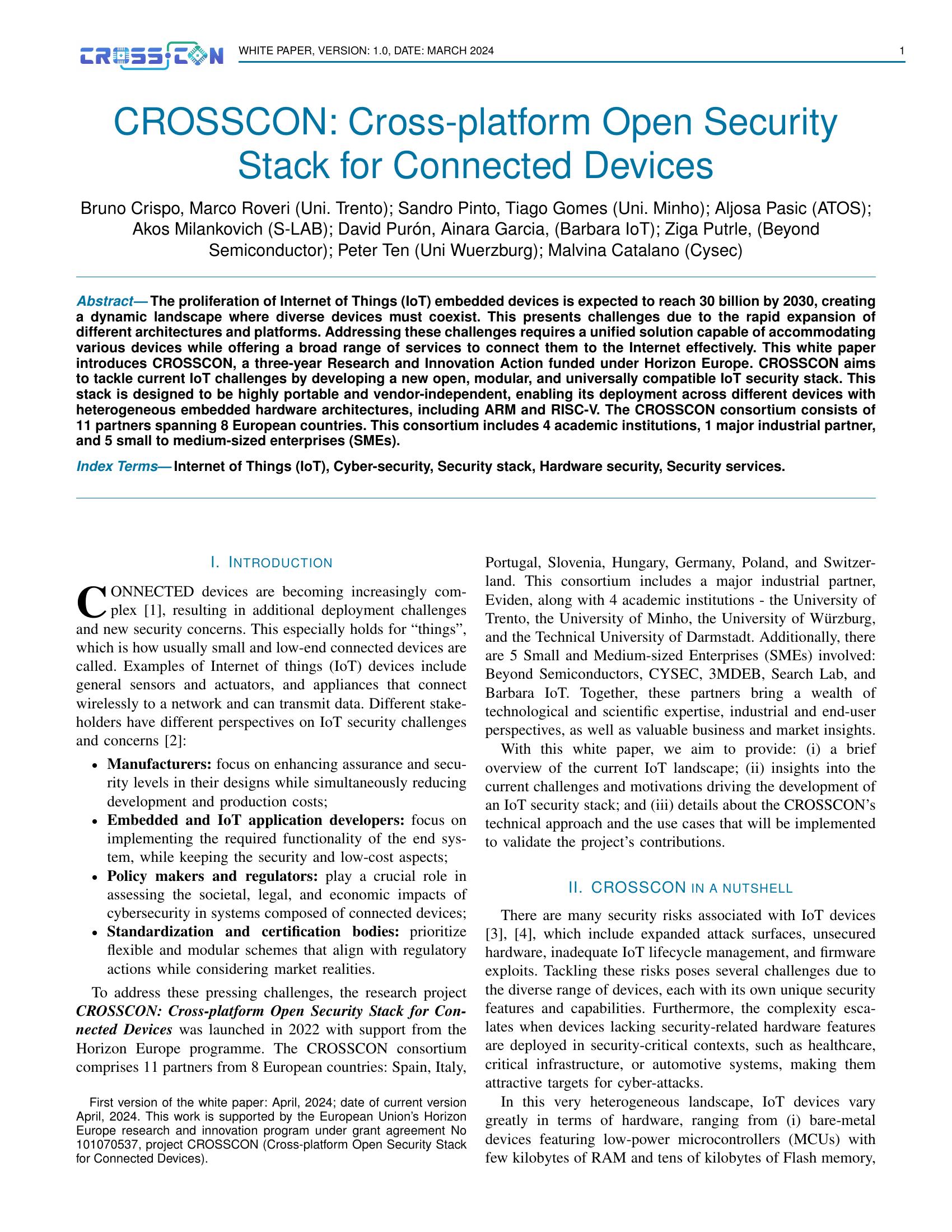 CROSSCON: Cross-platform Open Security Stack for Connected Devices - 智源社区论文
