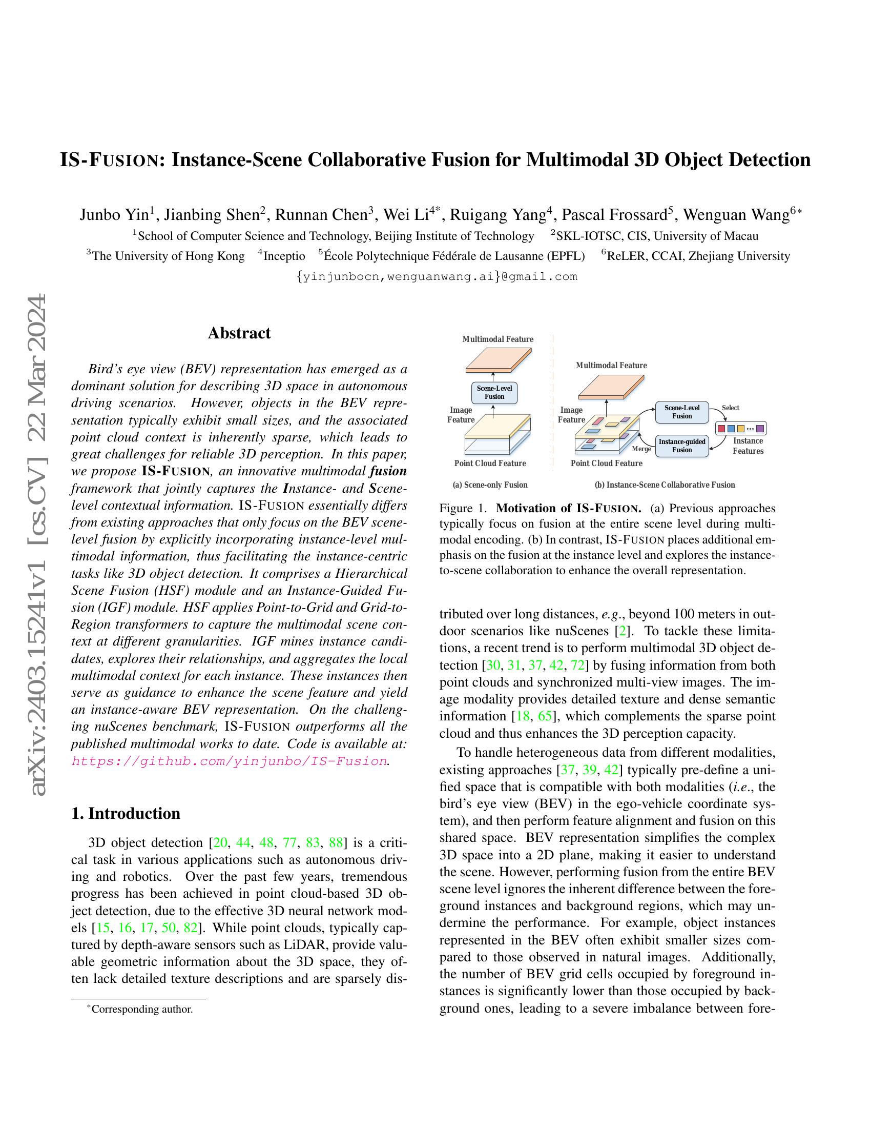 IS-Fusion: Instance-Scene Collaborative Fusion for Multimodal 3D Object Detection - 智源社区论文