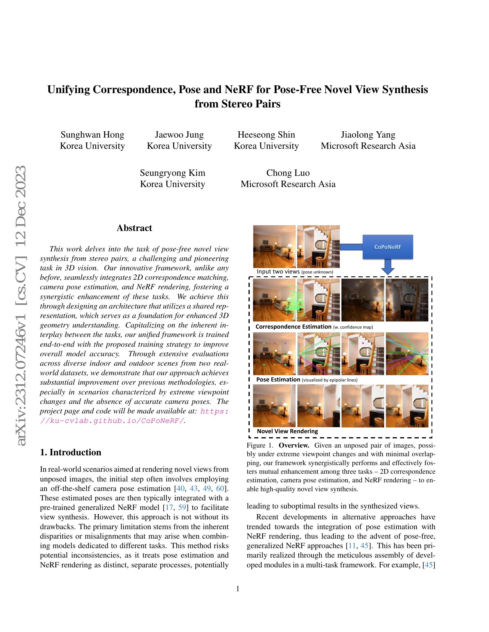 Unifying Correspondence, Pose and NeRF for Pose-Free Novel View ...