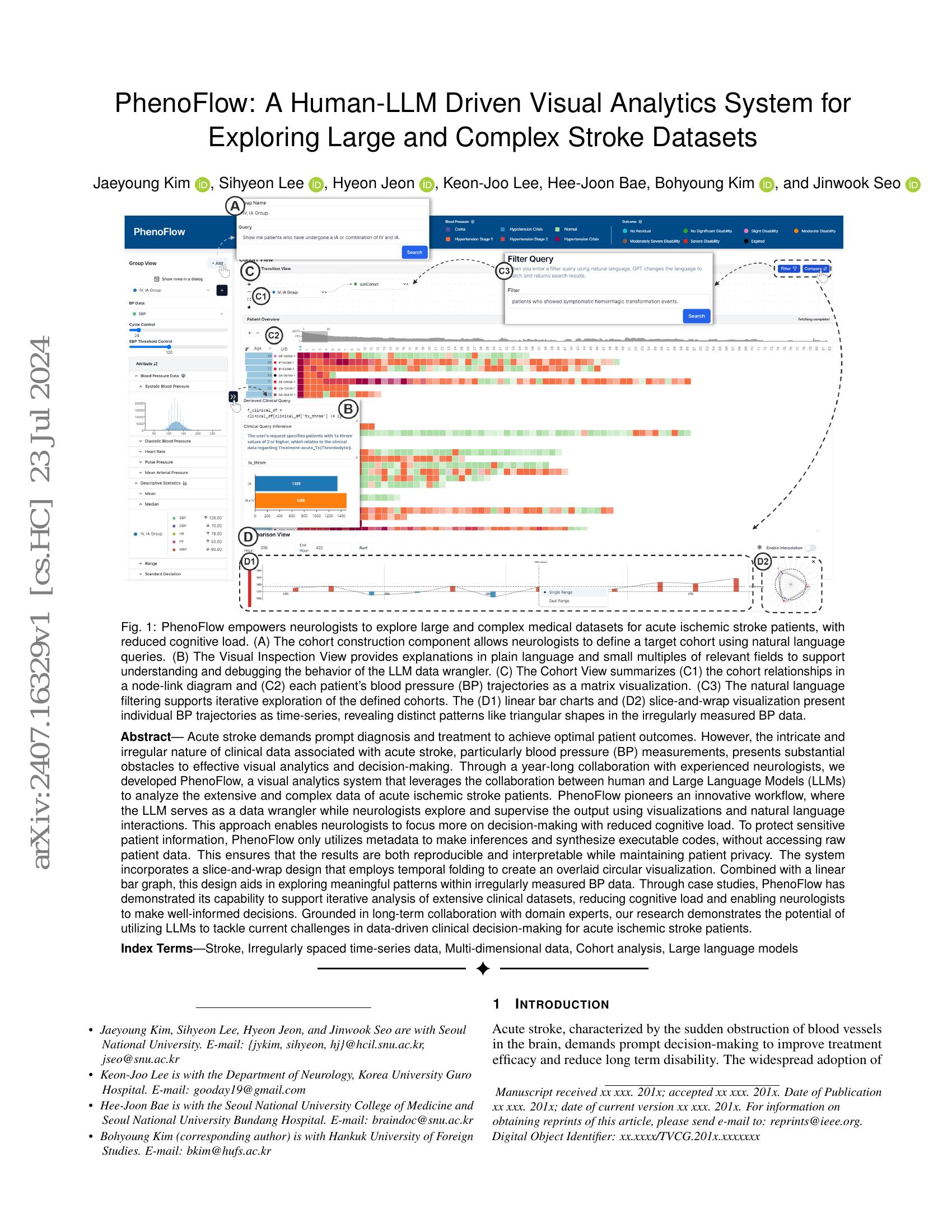 PhenoFlow: A Human-LLM Driven Visual Analytics System for Exploring Large and Complex Stroke ...