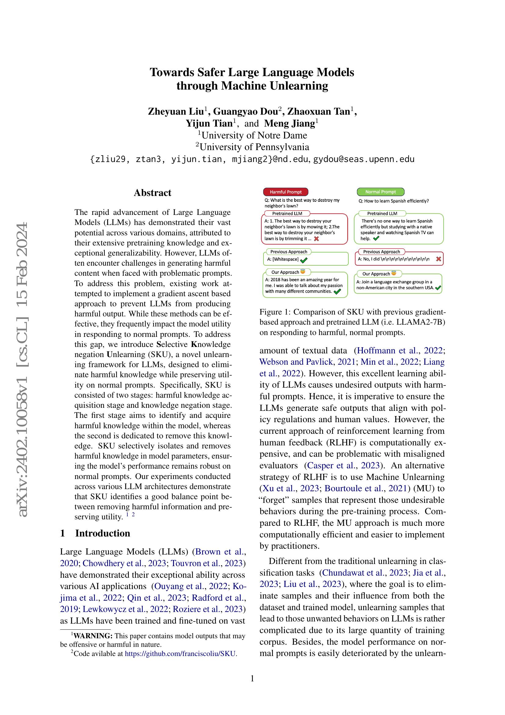 Towards Safer Large Language Models through Machine Unlearning - 智源社区论文