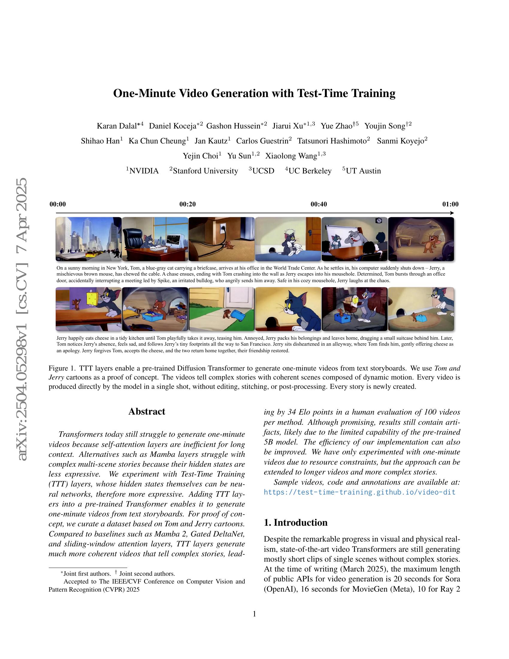One-Minute Video Generation with Test-Time Training - 智源社区论文