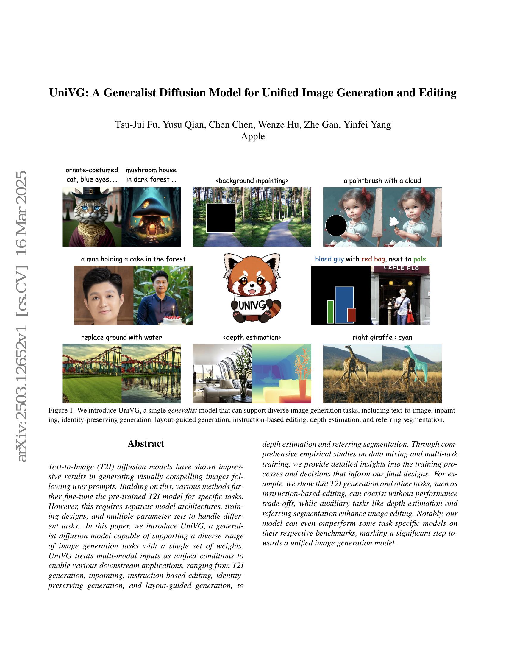 UniVG: A Generalist Diffusion Model for Unified Image Generation and Editing - 智源社区论文
