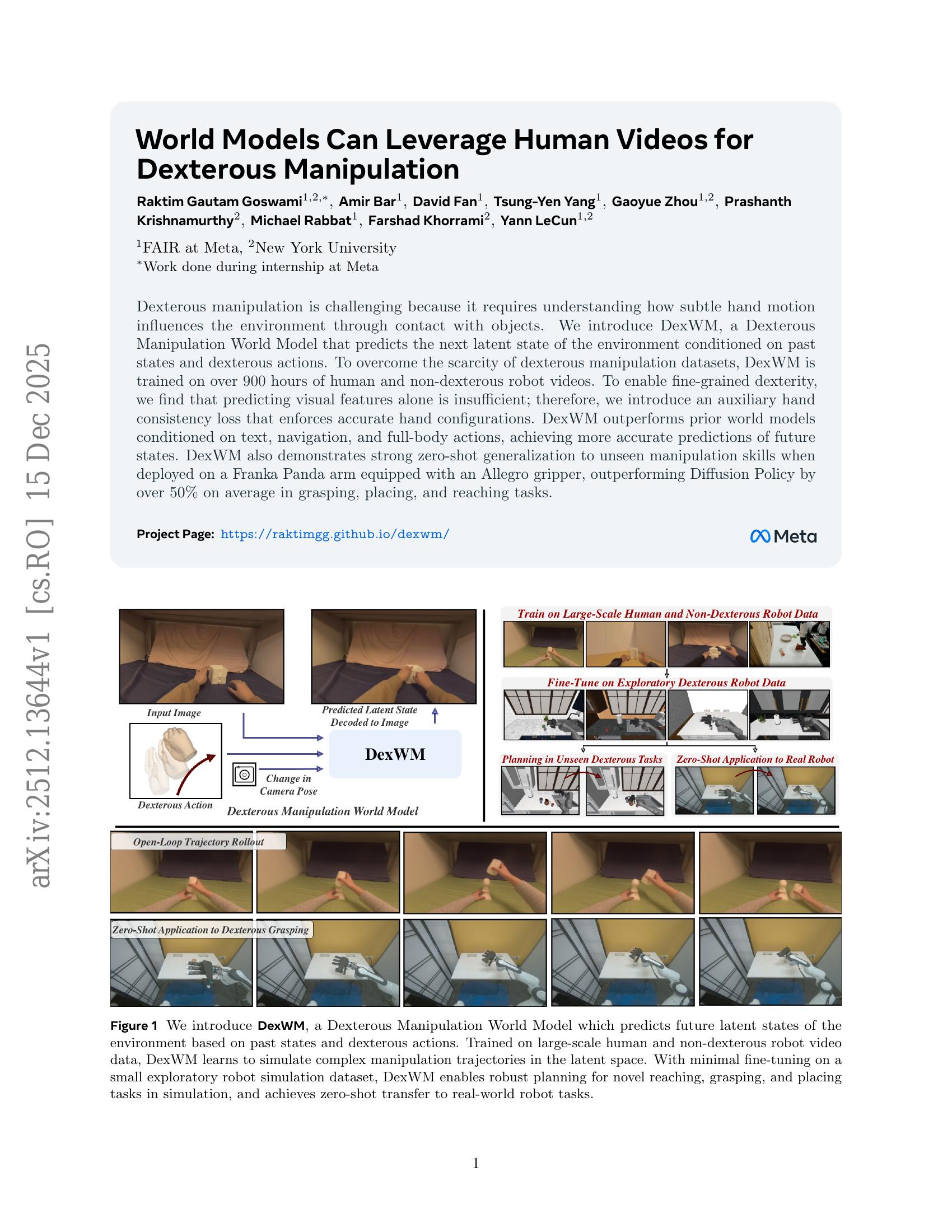 World Models Can Leverage Human Videos for Dexterous Manipulation - 智源社区论文