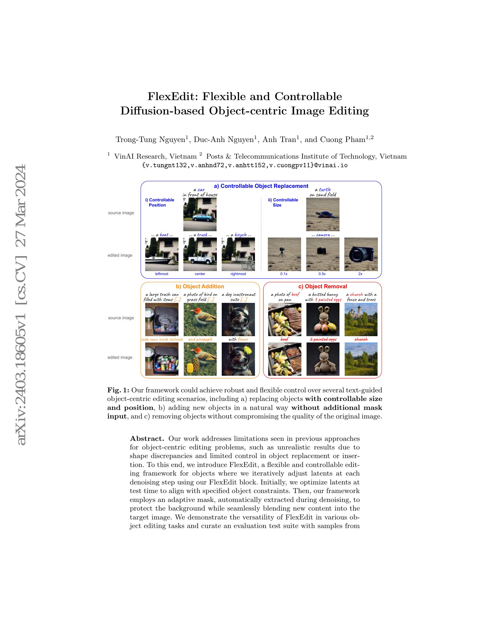FlexEdit: Flexible and Controllable Diffusion-based Object-centric Image Editing - 智源社区论文