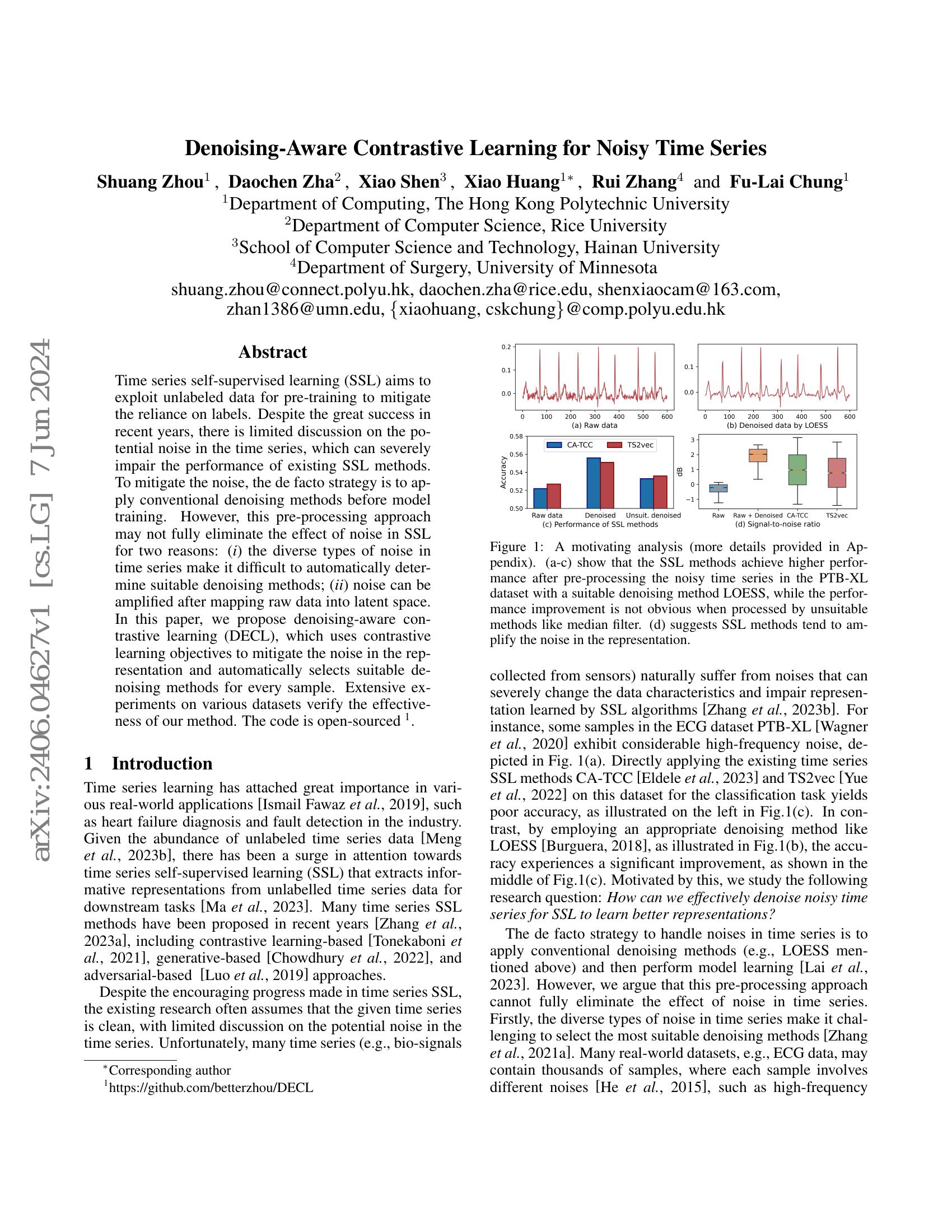 Denoising-Aware Contrastive Learning for Noisy Time Series - 智源社区论文