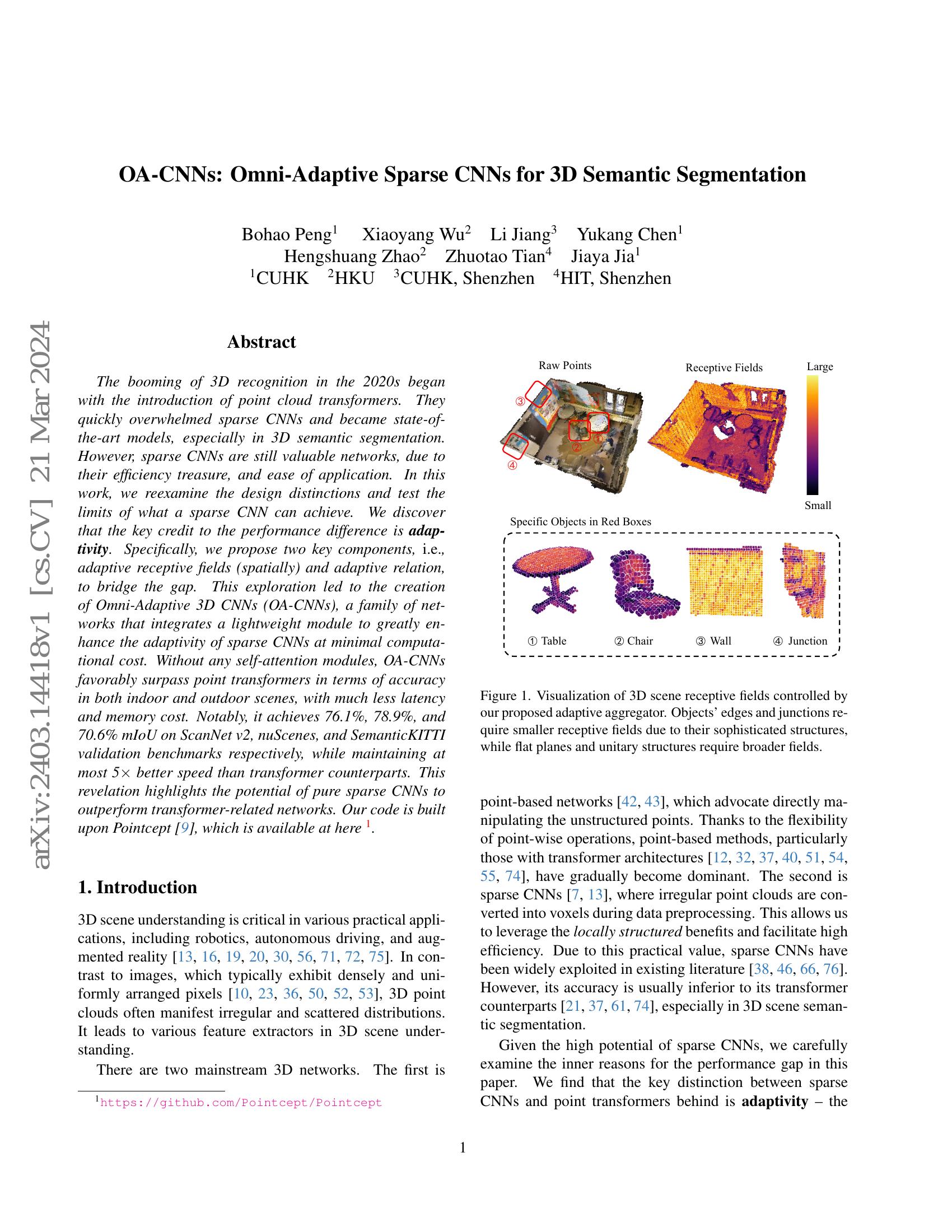 OA-CNNs: Omni-Adaptive Sparse CNNs for 3D Semantic Segmentation - 智源社区论文