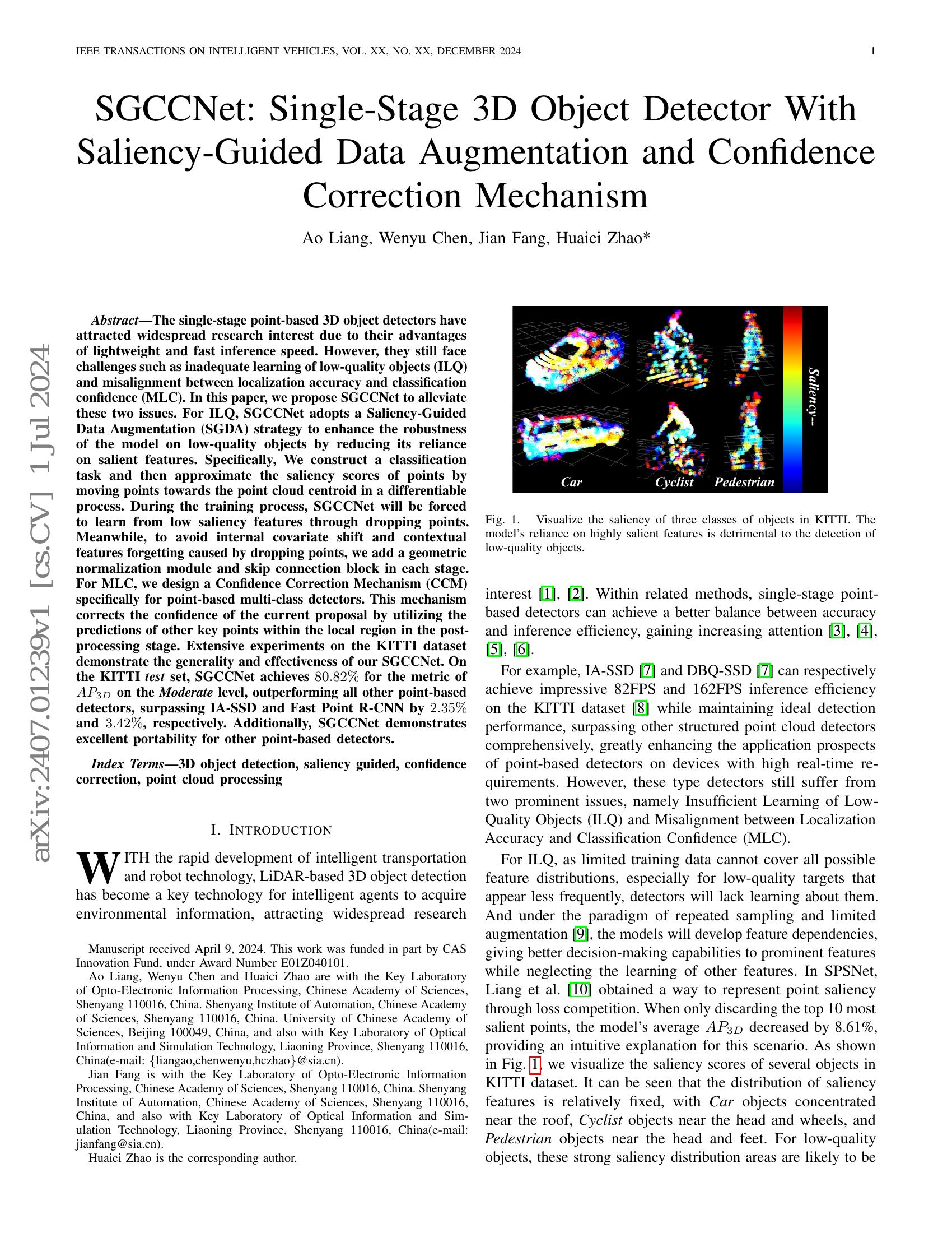 SGCCNet: Single-Stage 3D Object Detector With Saliency-Guided Data Augmentation and Confidence ...
