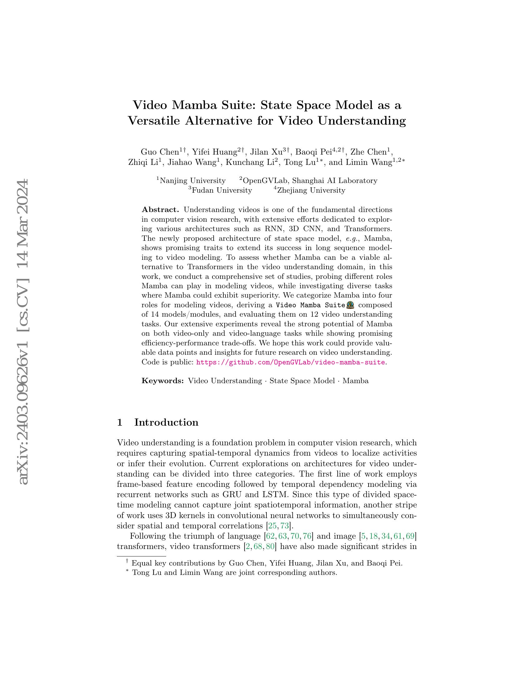 Video Mamba Suite: State Space Model as a Versatile Alternative for ...