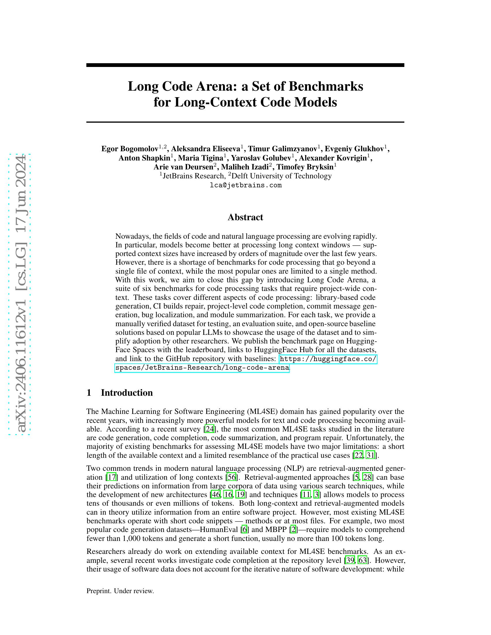 Long Code Arena: a Set of Benchmarks for Long-Context Code Models - 智源社区论文