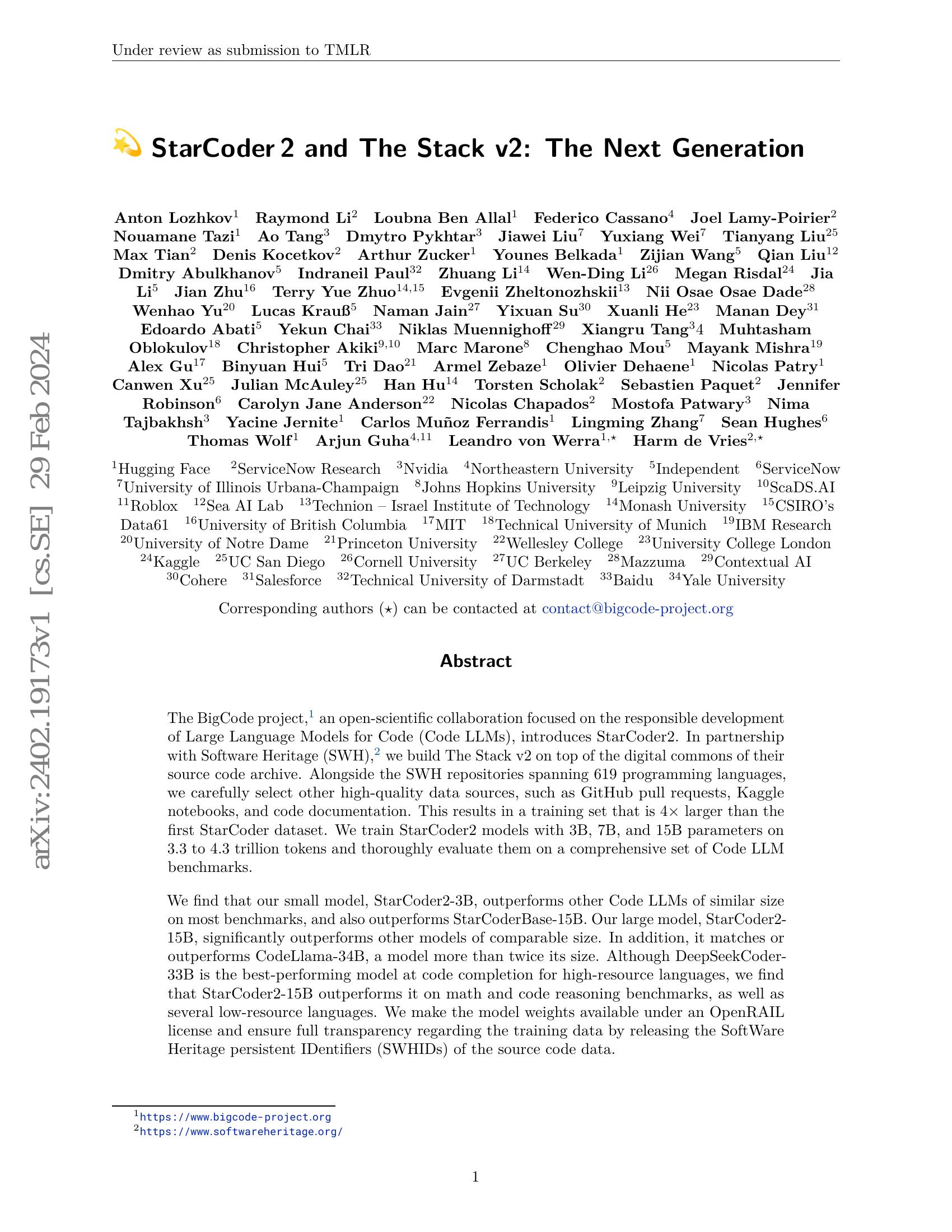 StarCoder 2 and The Stack v2: The Next Generation - 智源社区论文