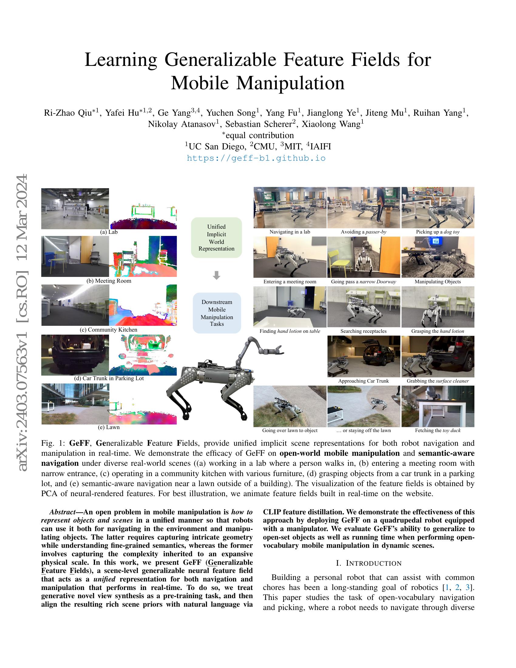 Learning Generalizable Feature Fields for Mobile Manipulation - 智源社区论文