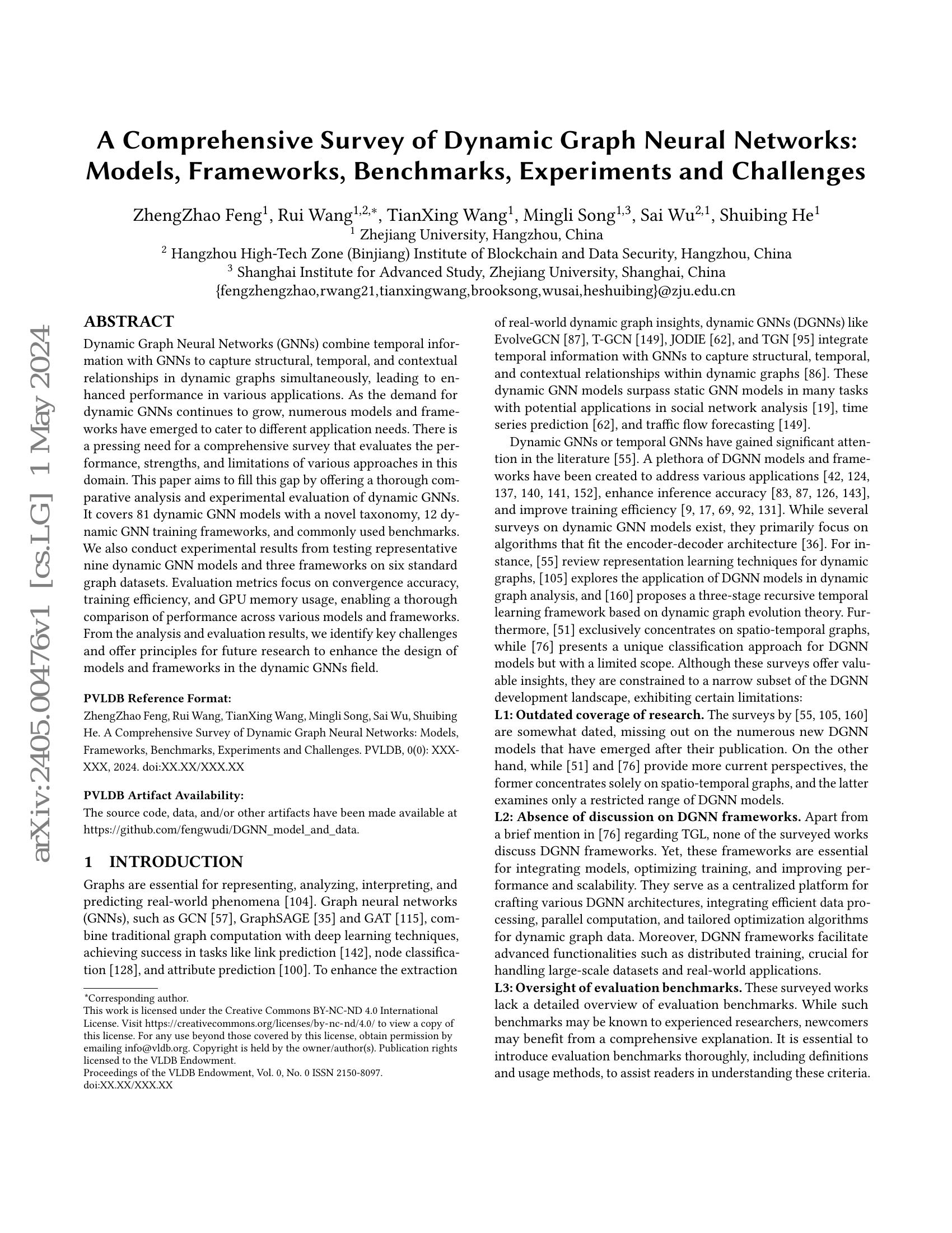 A Comprehensive Survey of Dynamic Graph Neural Networks: Models, Frameworks, Benchmarks ...