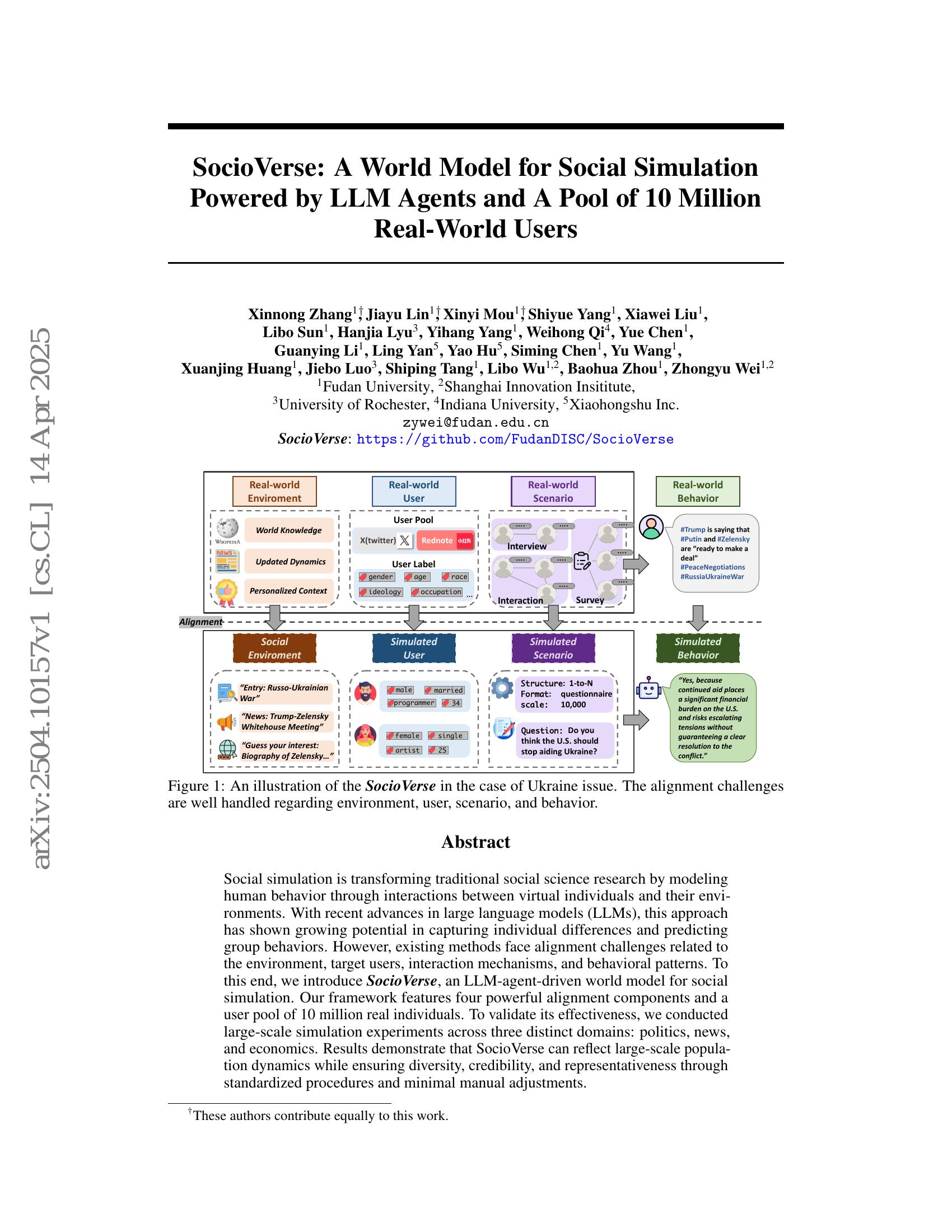 SocioVerse: A World Model for Social Simulation Powered by LLM Agents ...