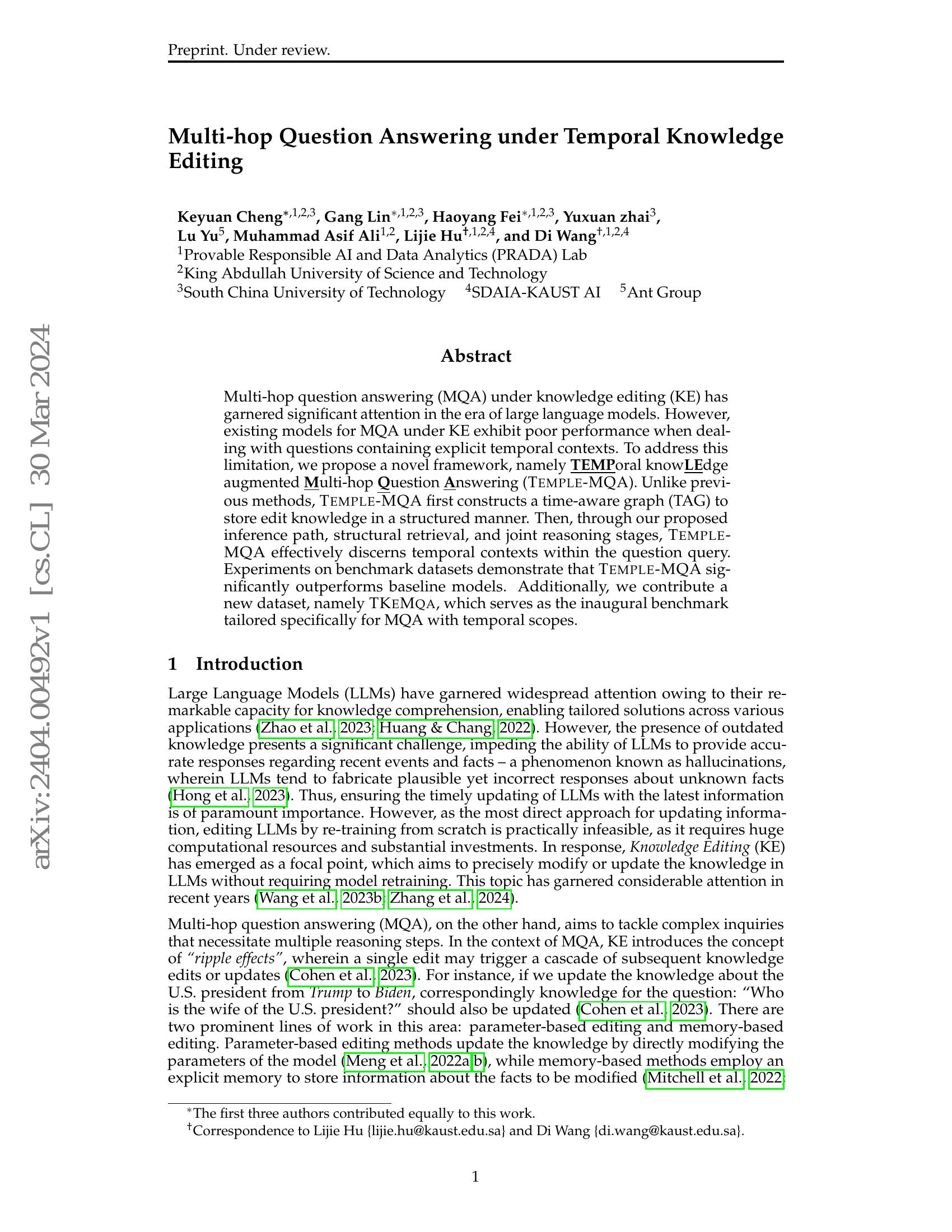Multi-hop Question Answering under Temporal Knowledge Editing - 智源社区论文