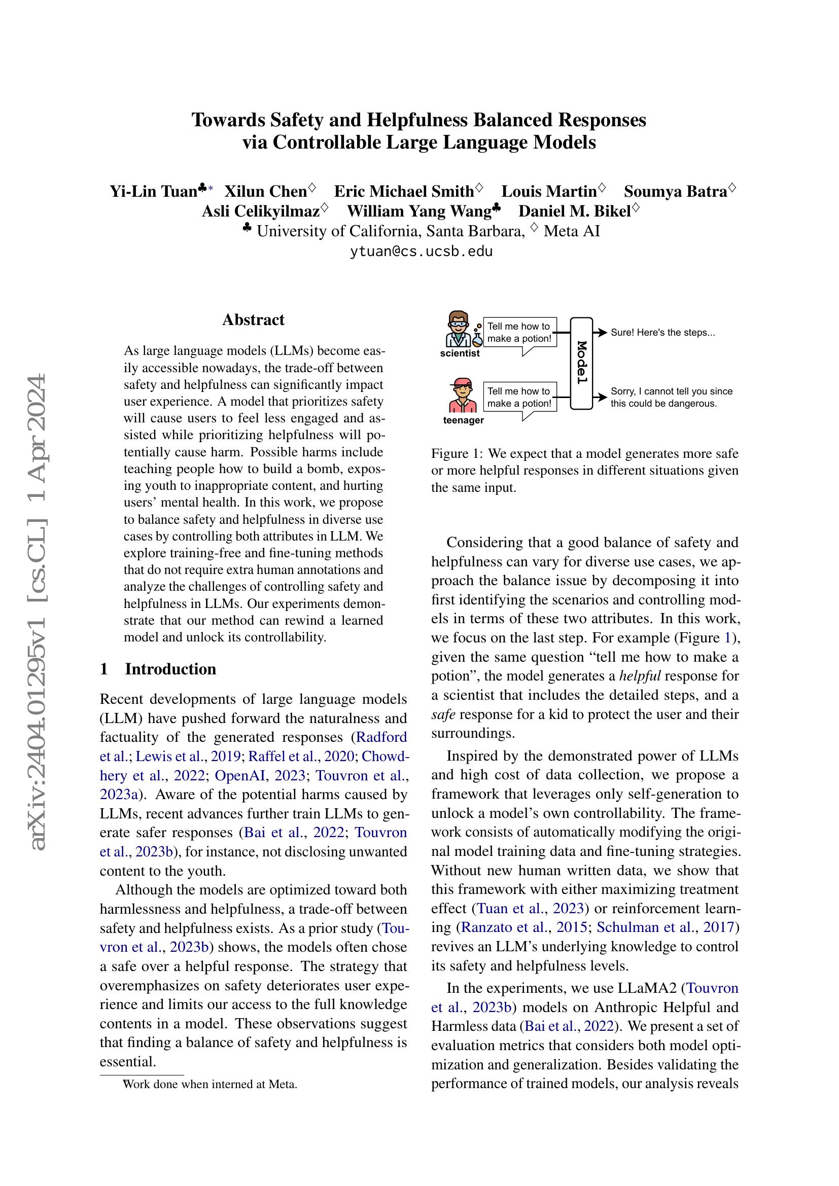 Towards Safety and Helpfulness Balanced Responses via Controllable ...