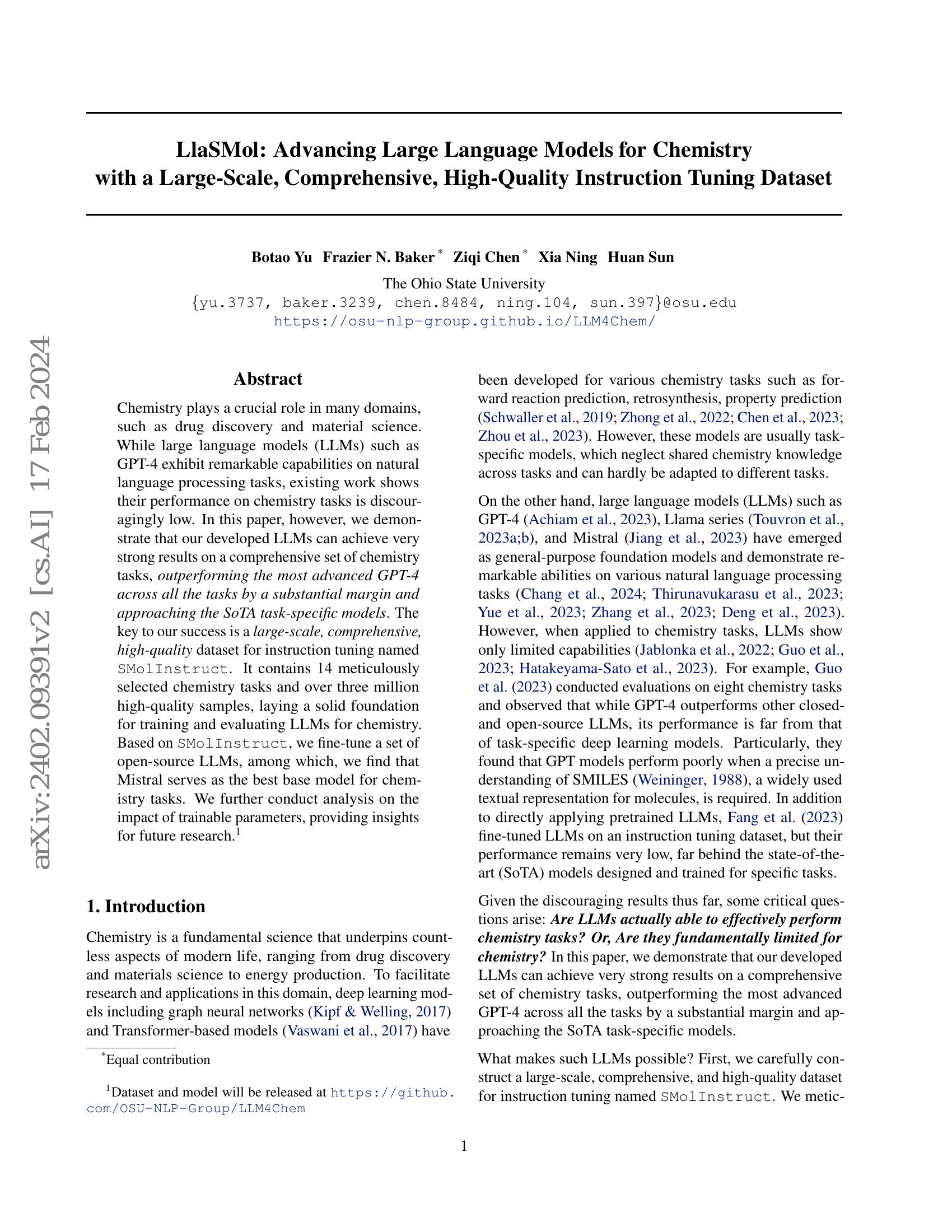 LlaSMol: Advancing Large Language Models for Chemistry with a Large ...
