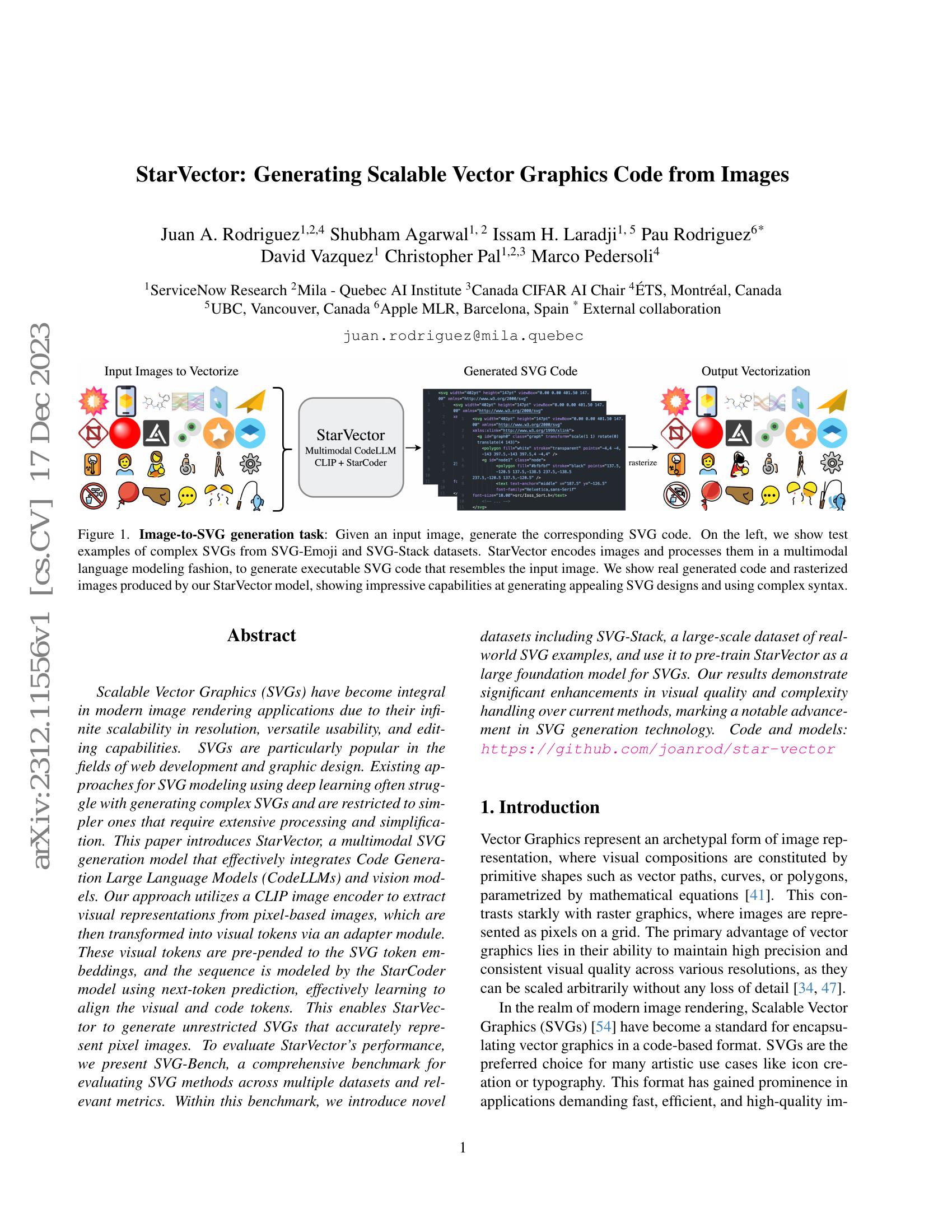 StarVector: Generating Scalable Vector Graphics Code from Images - 智源社区论文