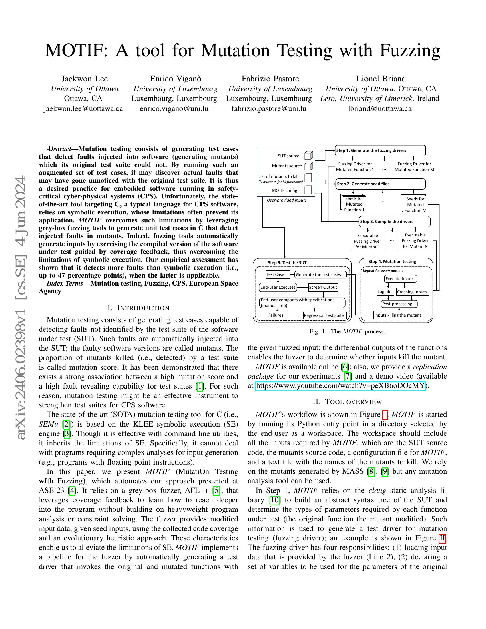 MOTIF: A tool for Mutation Testing with Fuzzing - 智源社区论文