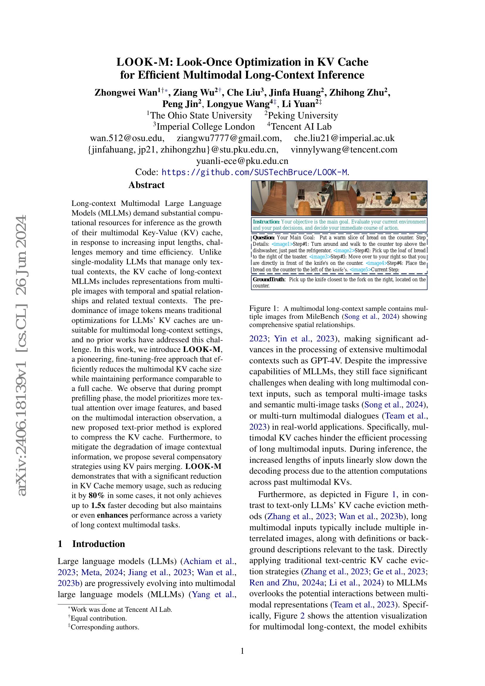 LOOK-M: Look-Once Optimization in KV Cache for Efficient Multimodal Long-Context Inference - 智源社区论文