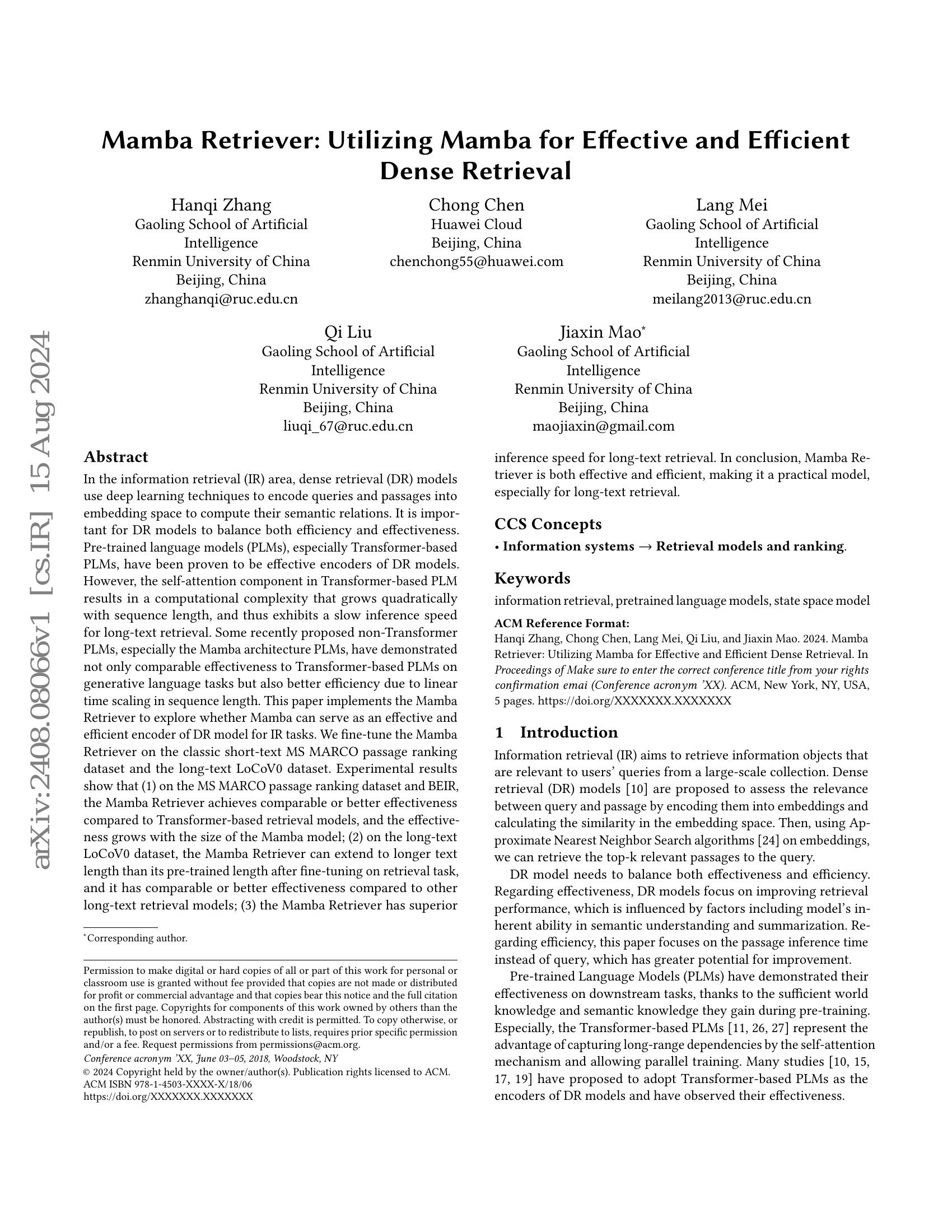 Mamba Retriever: Utilizing Mamba for Effective and Efficient Dense ...