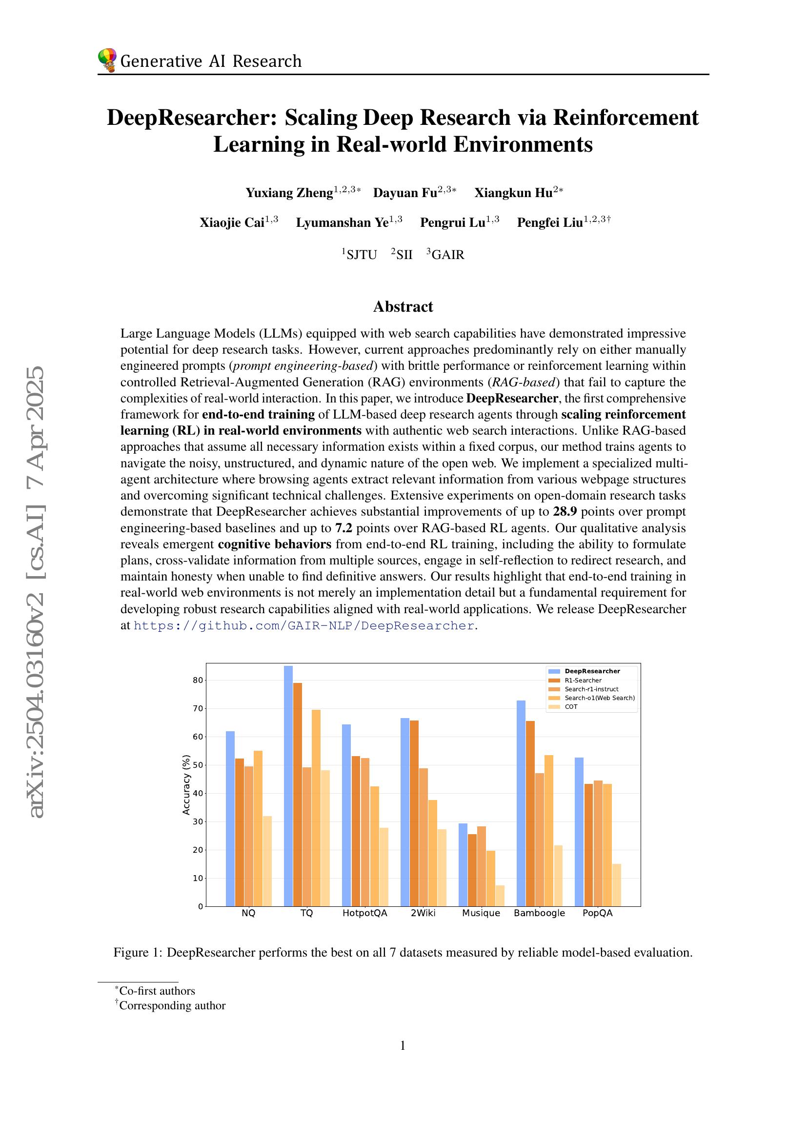 DeepResearcher: Scaling Deep Research via Reinforcement Learning in ...