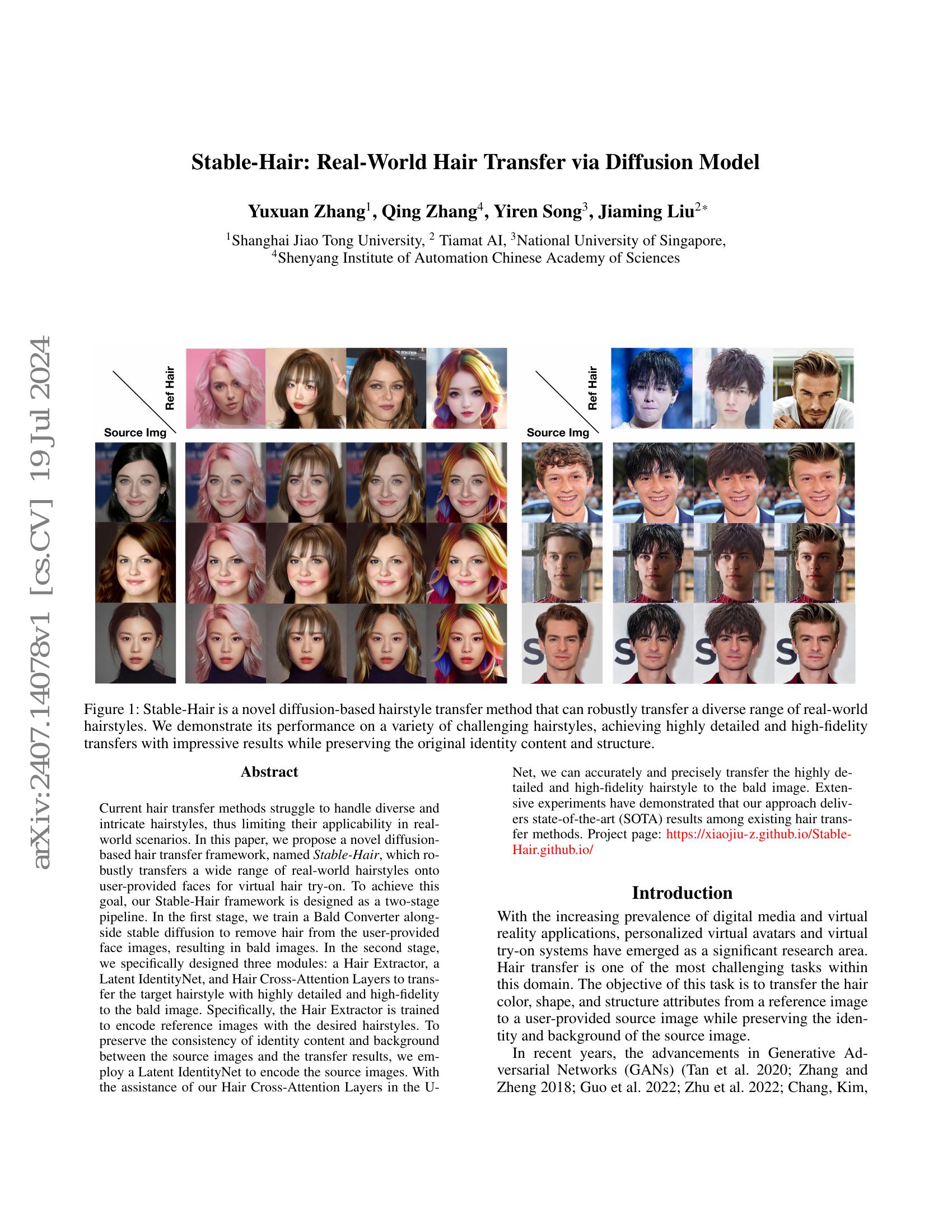 Stable-Hair: Real-World Hair Transfer via Diffusion Model - 智源社区论文