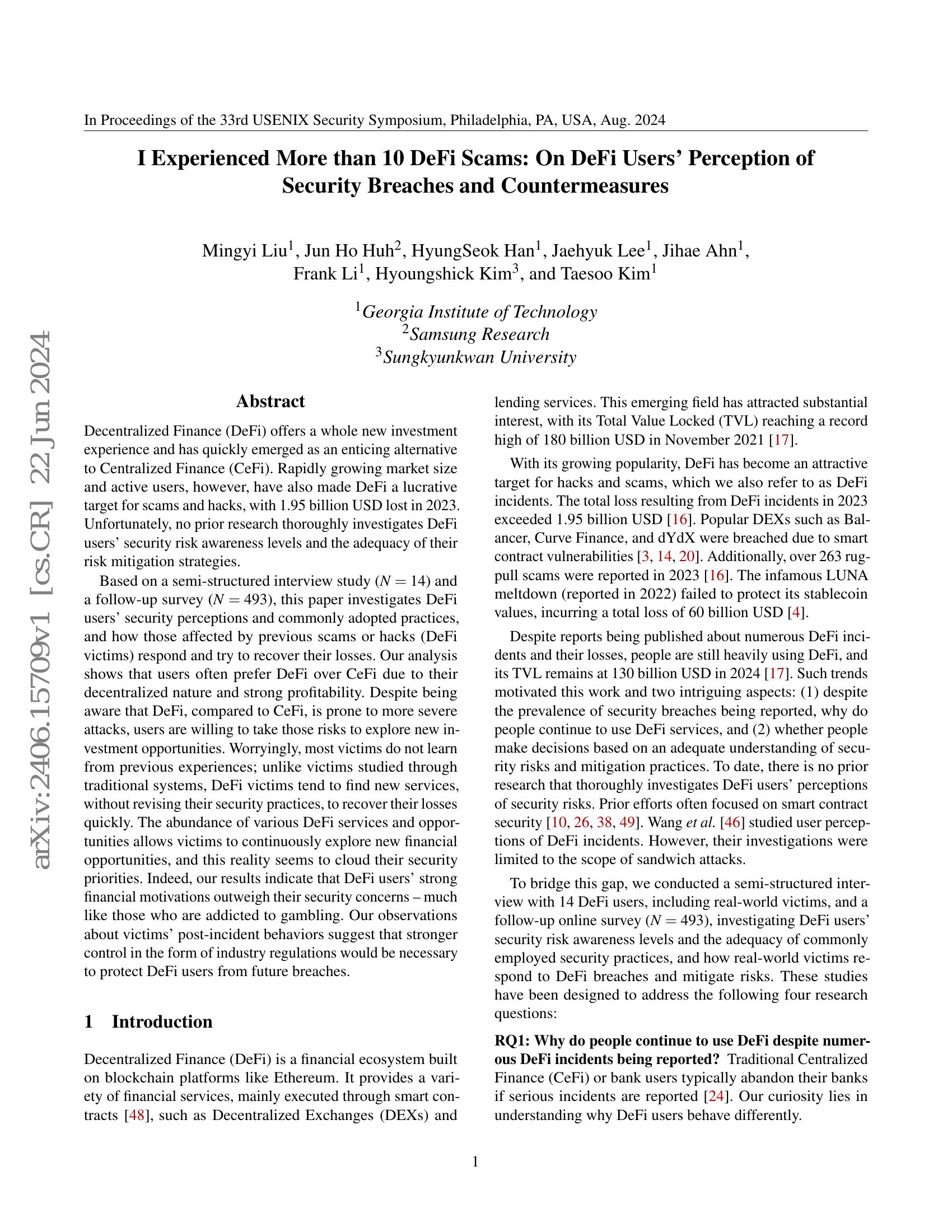 I Experienced More than 10 DeFi Scams: On DeFi Users' Perception of ...