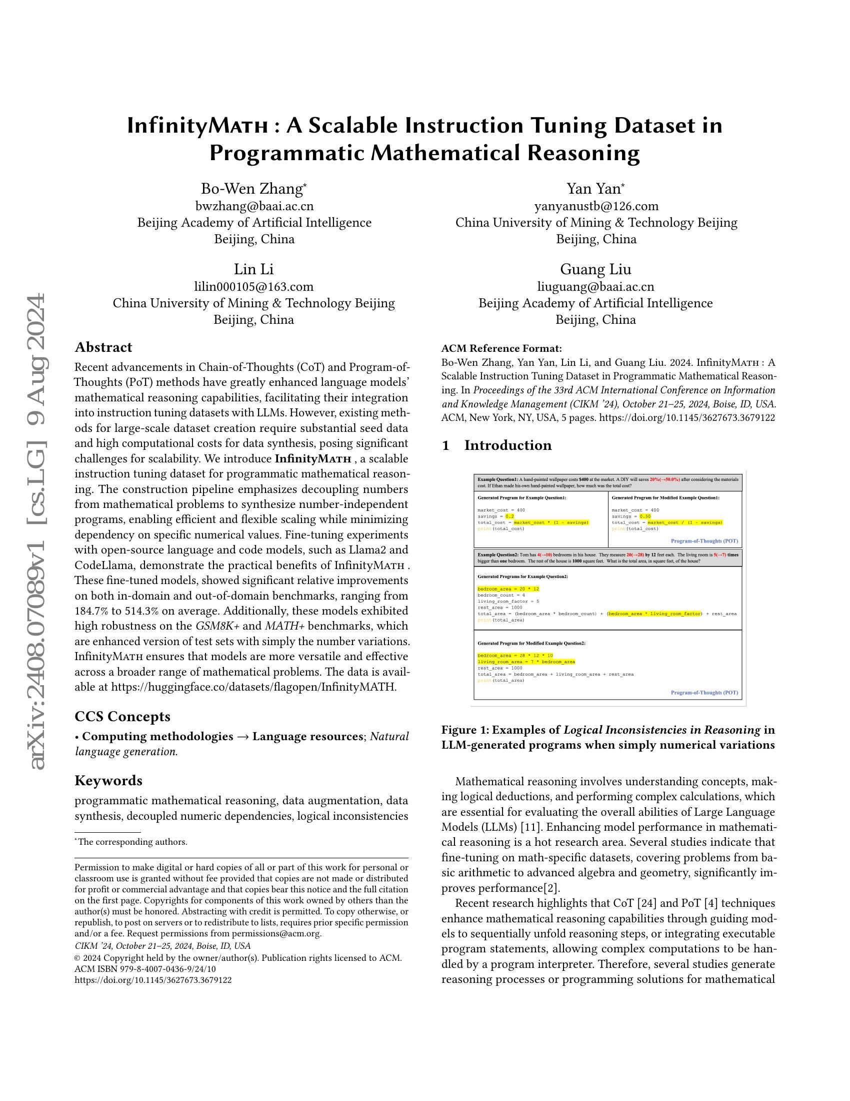 InfinityMATH: A Scalable Instruction Tuning Dataset in Programmatic Mathematical Reasoning - 智源社区论文