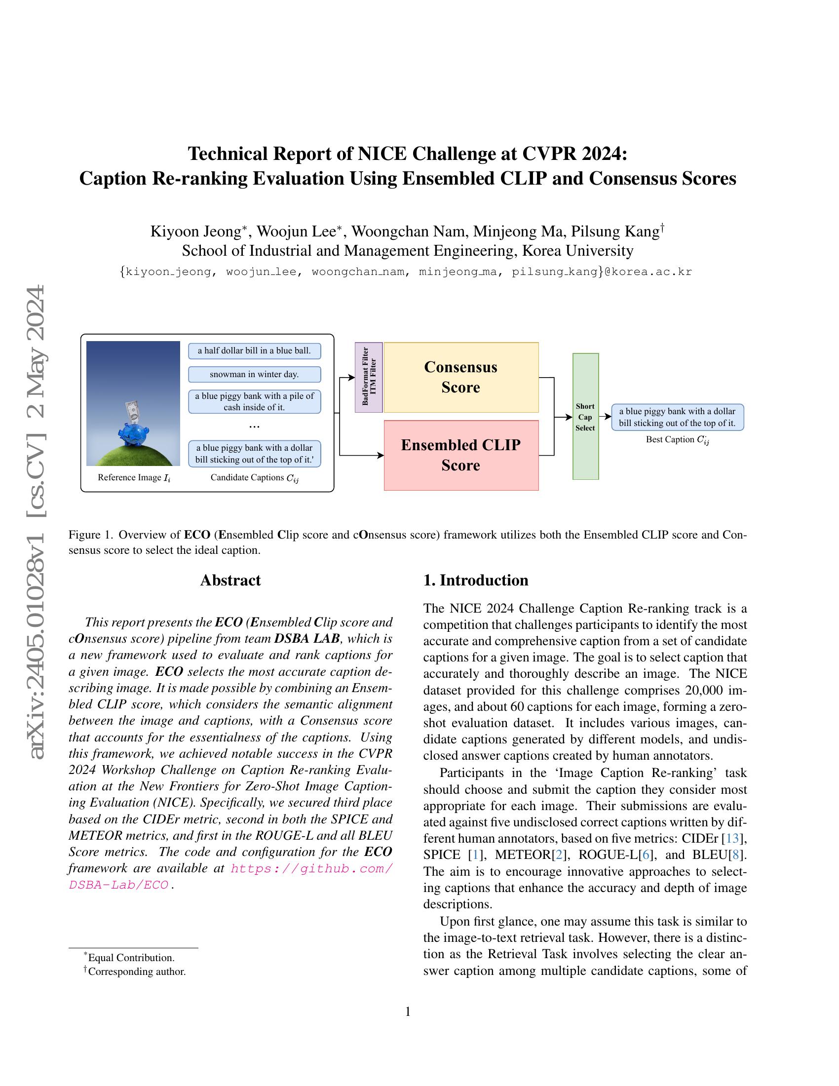 Technical Report of NICE Challenge at CVPR 2024: Caption Re-ranking ...